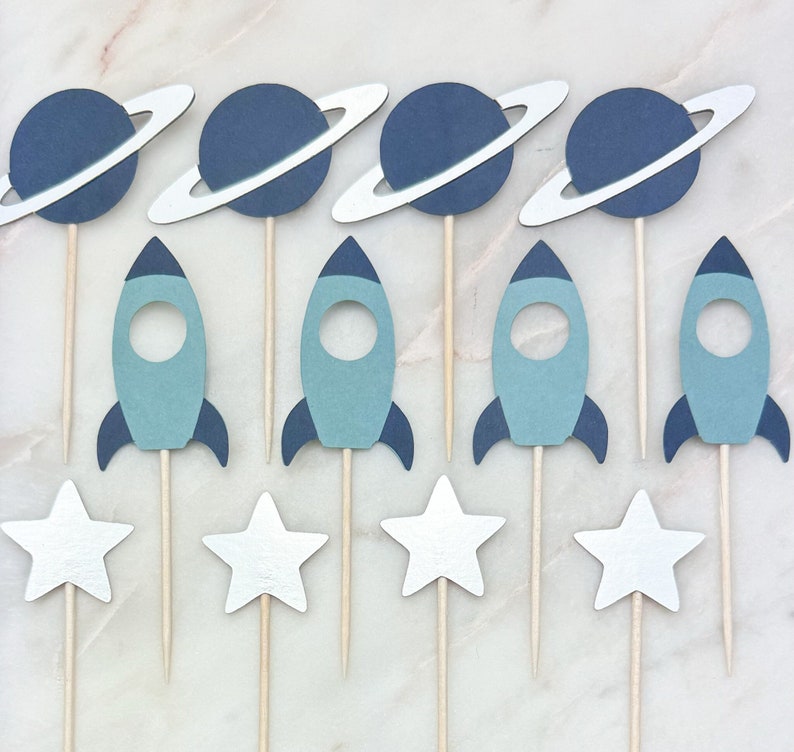Space Cupcake Toppers: Rocket, Planet, Star Party Decor - Set of 12 - Etsy