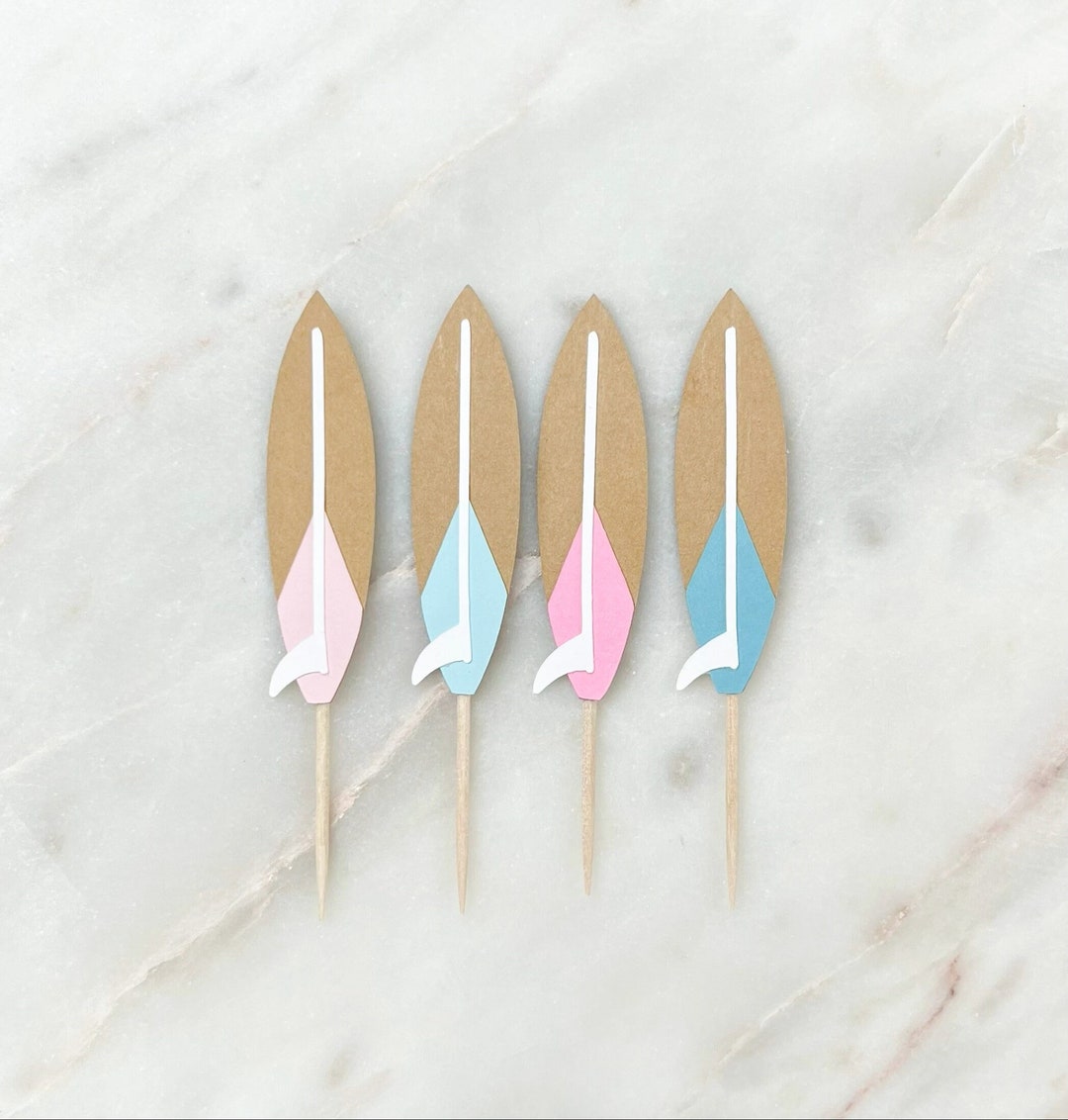 Surfboard Cupcake Toppers: Gender Reveal, Twin Birthday Party - Set of ...