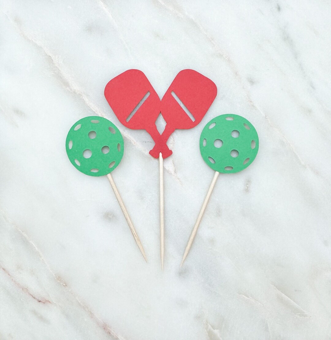 Pickleball Christmas Cupcake Toppers: Red Paddles & Green Balls - Set ...