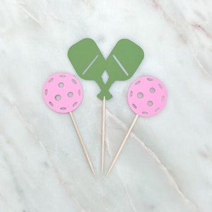 Pickleball Cupcake Toppers: Green Paddles & Pink Balls - Set of 12 - Etsy