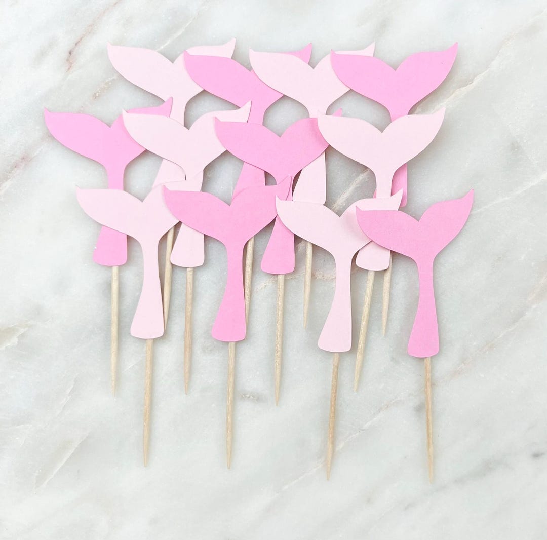 Mermaid Tail Cupcake Toppers: Pink Fish Tails, Gender Reveal - Set of ...