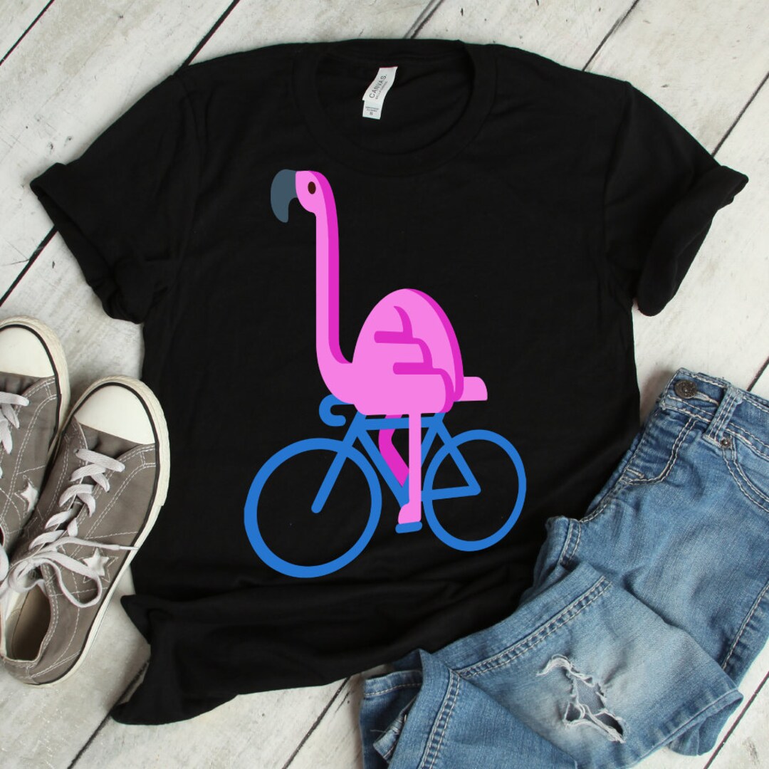 Flamingo on A Bicycle Tshirt | Flamingo, Bicycle, Pink Flamingo, Bike ...