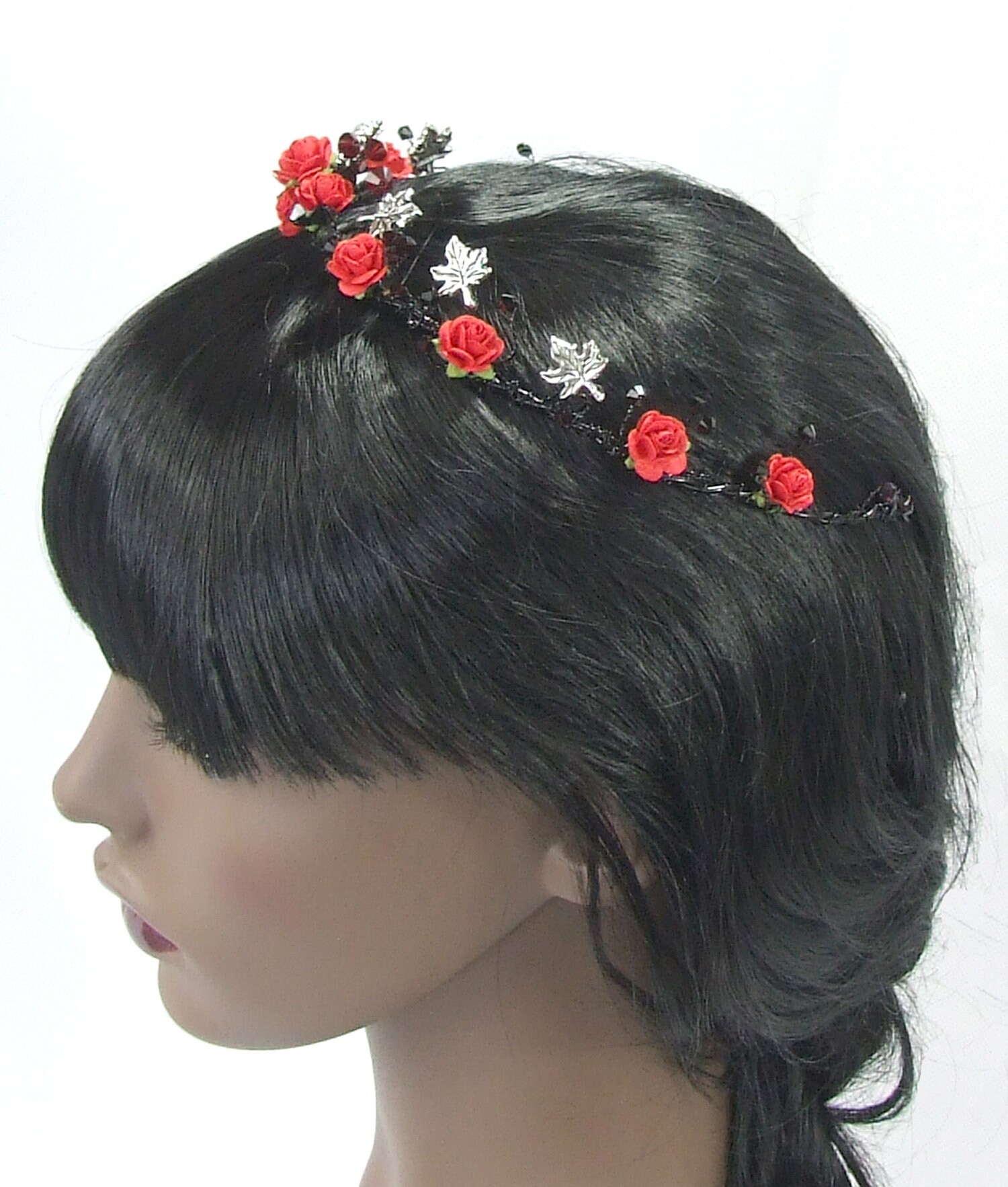 Gothic Headpiece, Red and Black Bridal Tiara, Garnet and Jet Black ...
