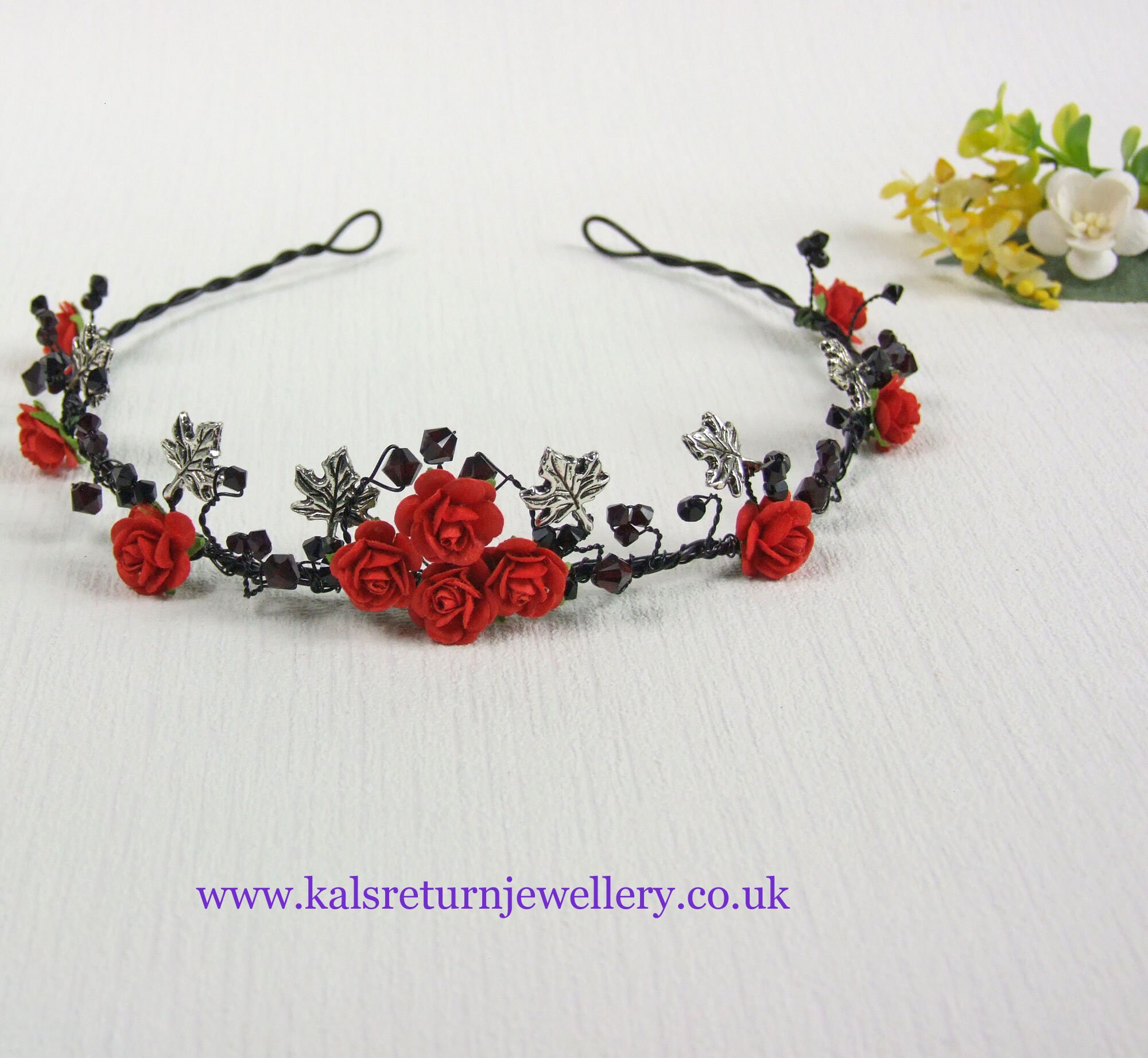 Gothic Headpiece, Red and Black Bridal Tiara, Garnet and Jet Black ...