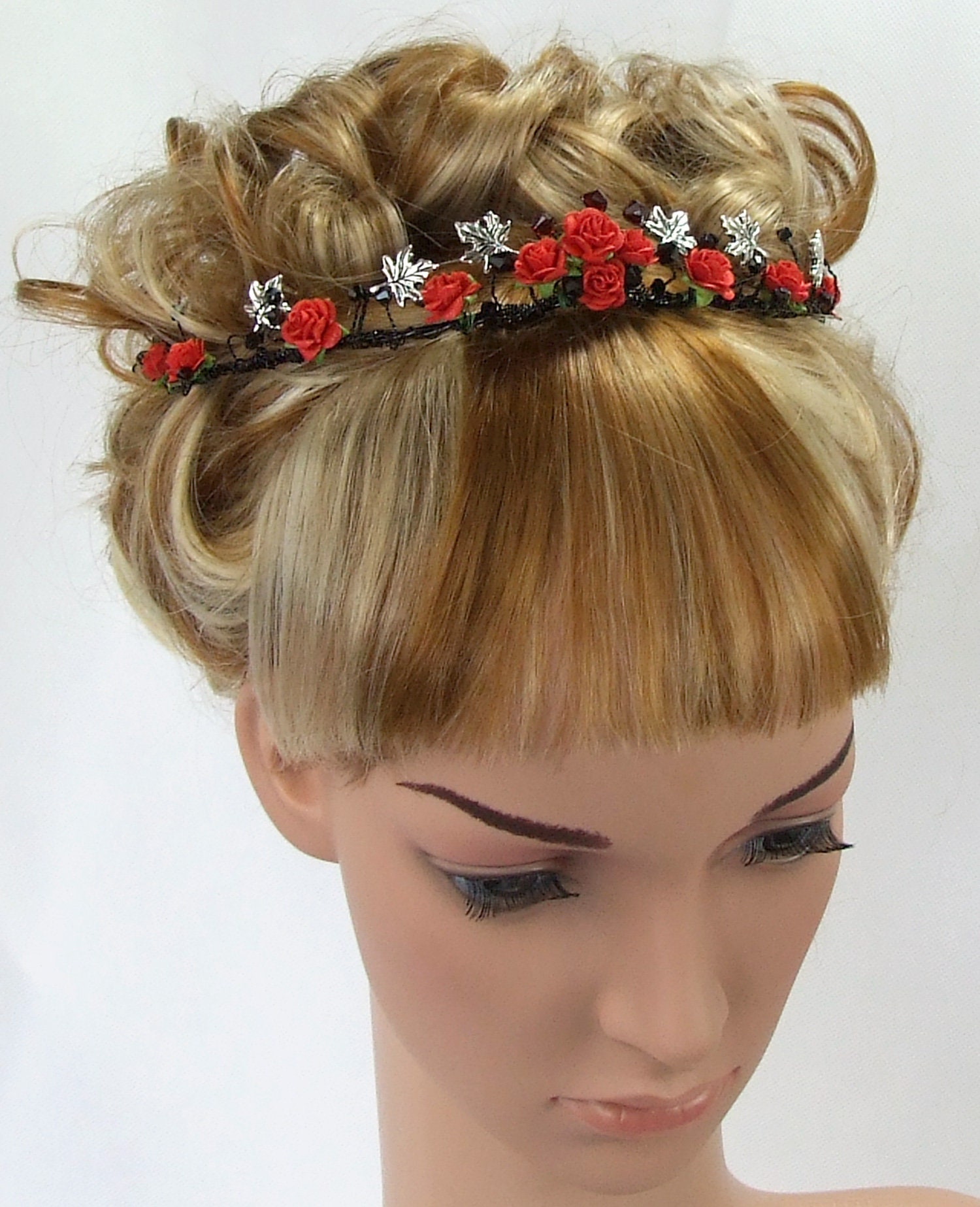 Gothic Headpiece, Red and Black Bridal Tiara, Garnet and Jet Black ...