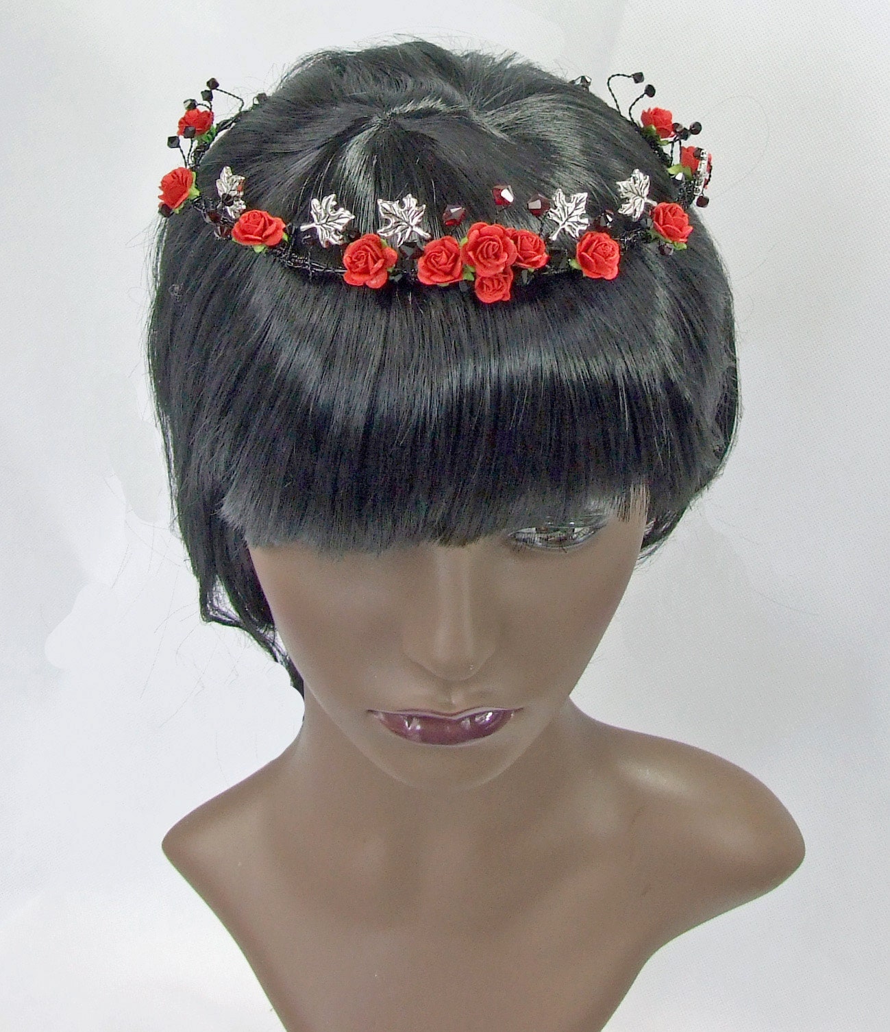 Gothic Headpiece, Red and Black Bridal Tiara, Garnet and Jet Black ...