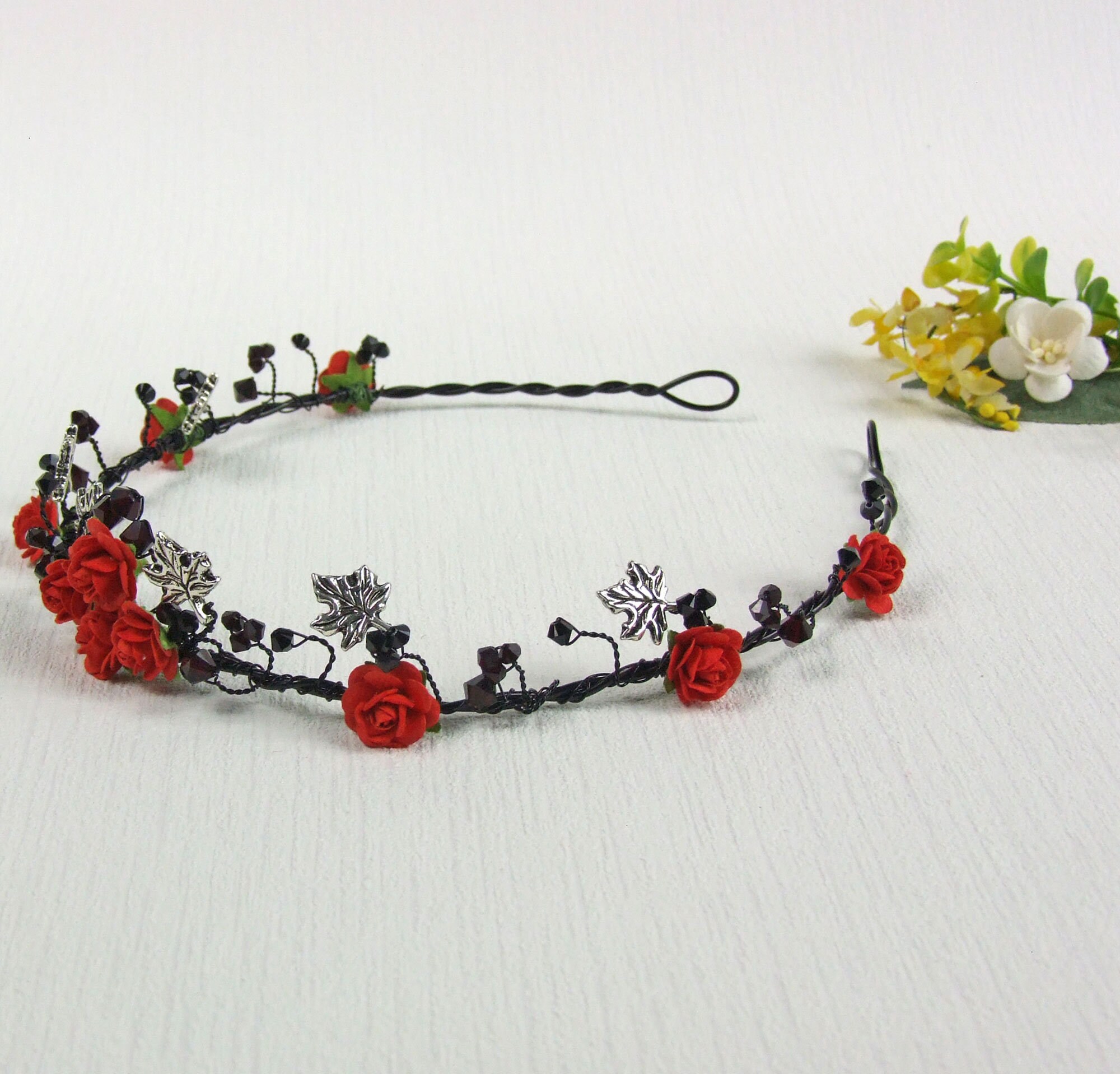 Gothic Headpiece, Red and Black Bridal Tiara, Garnet and Jet Black ...