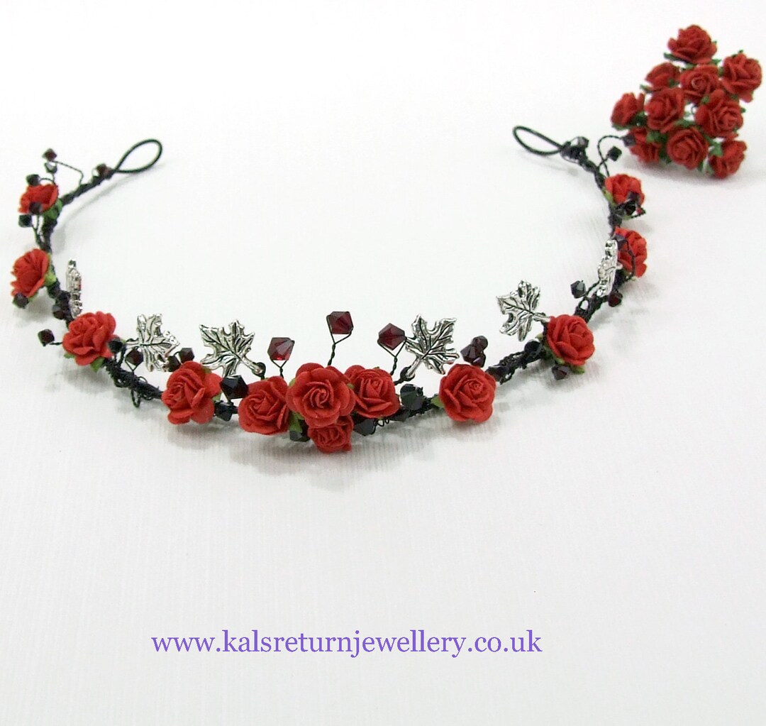 Gothic Headpiece, Red and Black Bridal Tiara, Garnet and Jet Black ...