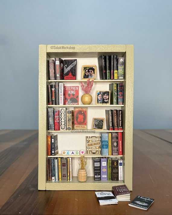 Miniature Bookshelf With Personalized Embellishments 40 Books Customized Tiny Shelf FREE SHIPPING Perfect Gift for Bookworms Etsy