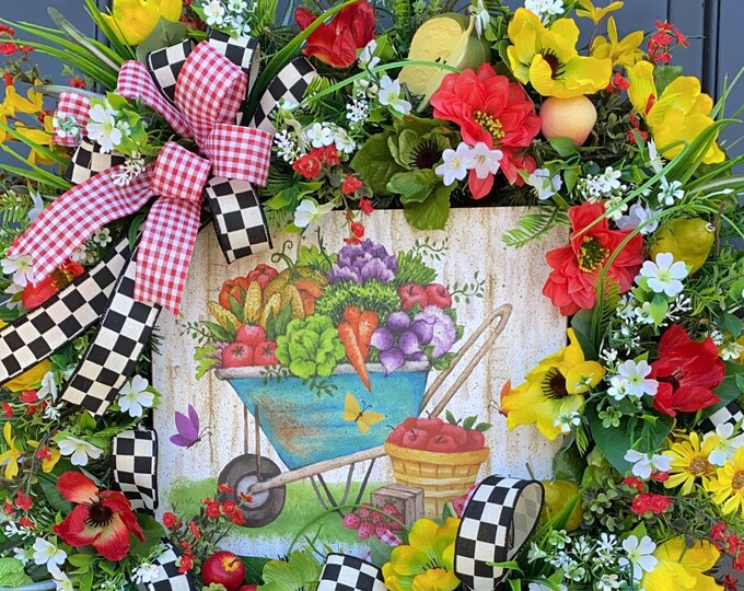 Summer Wreath, Farmhouse Wreath, Farm Harvest Wreath, Farmhouse Front ...