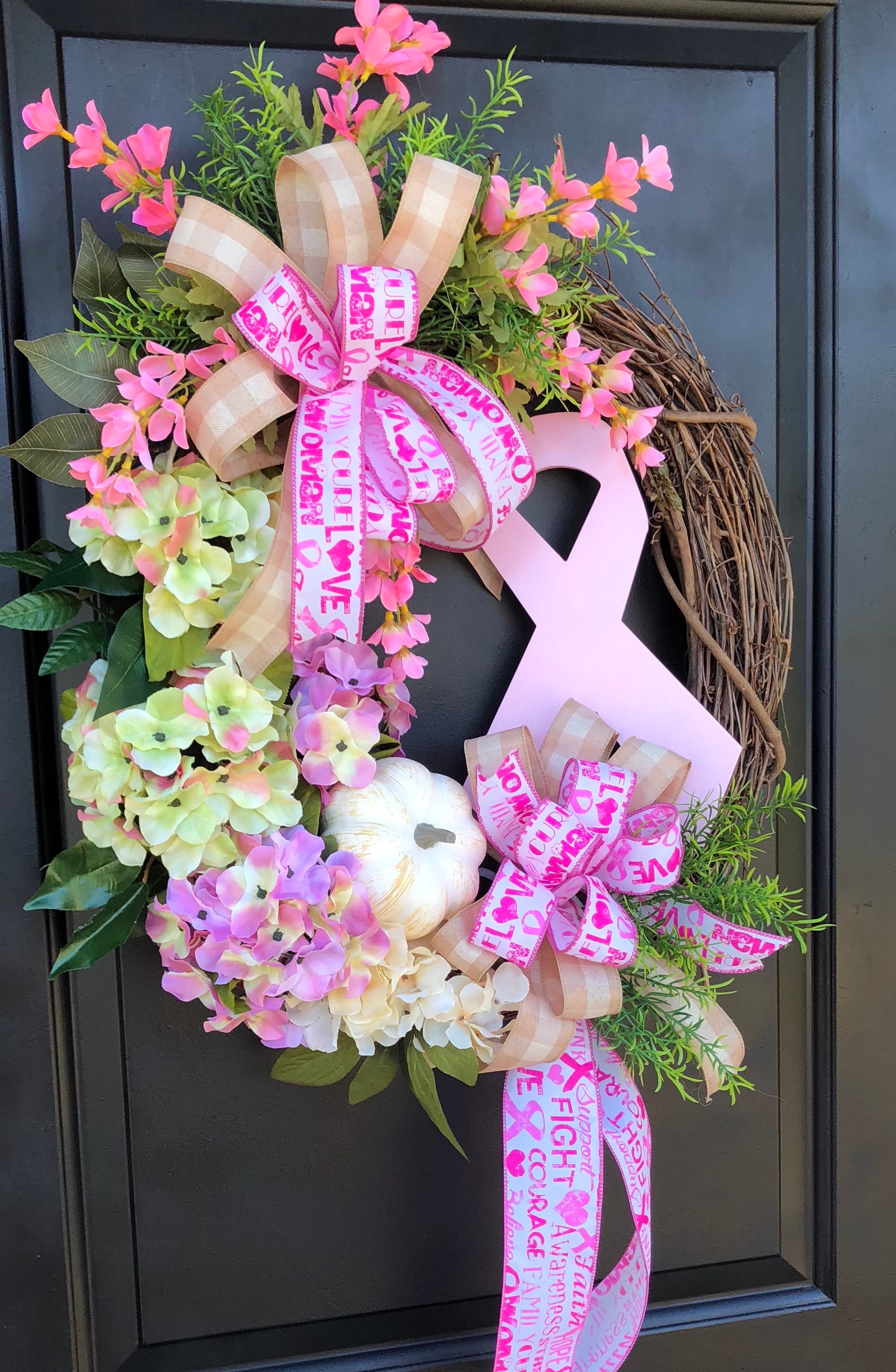 Breast Cancer Awareness,Pink Wreath,Cancer Awareness Wreath, Hydrangea ...