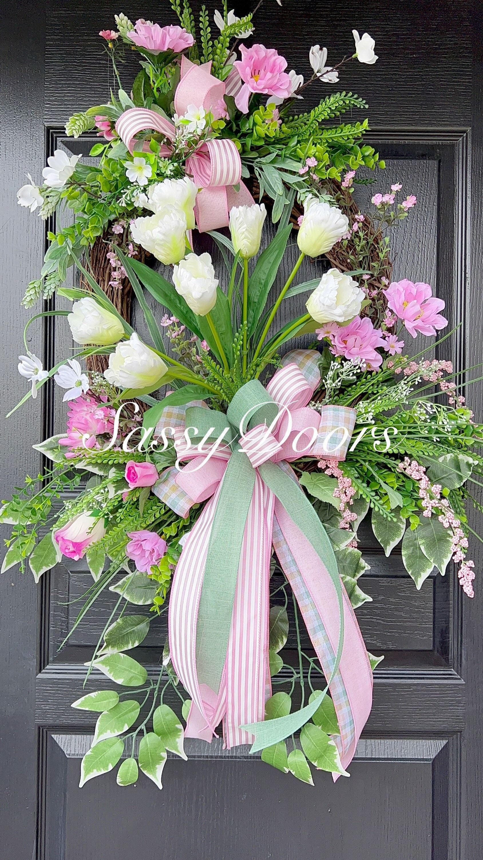 Spring Wreath, Tulip Spring Wreath For Front Door, Spring Garden Wreath ...