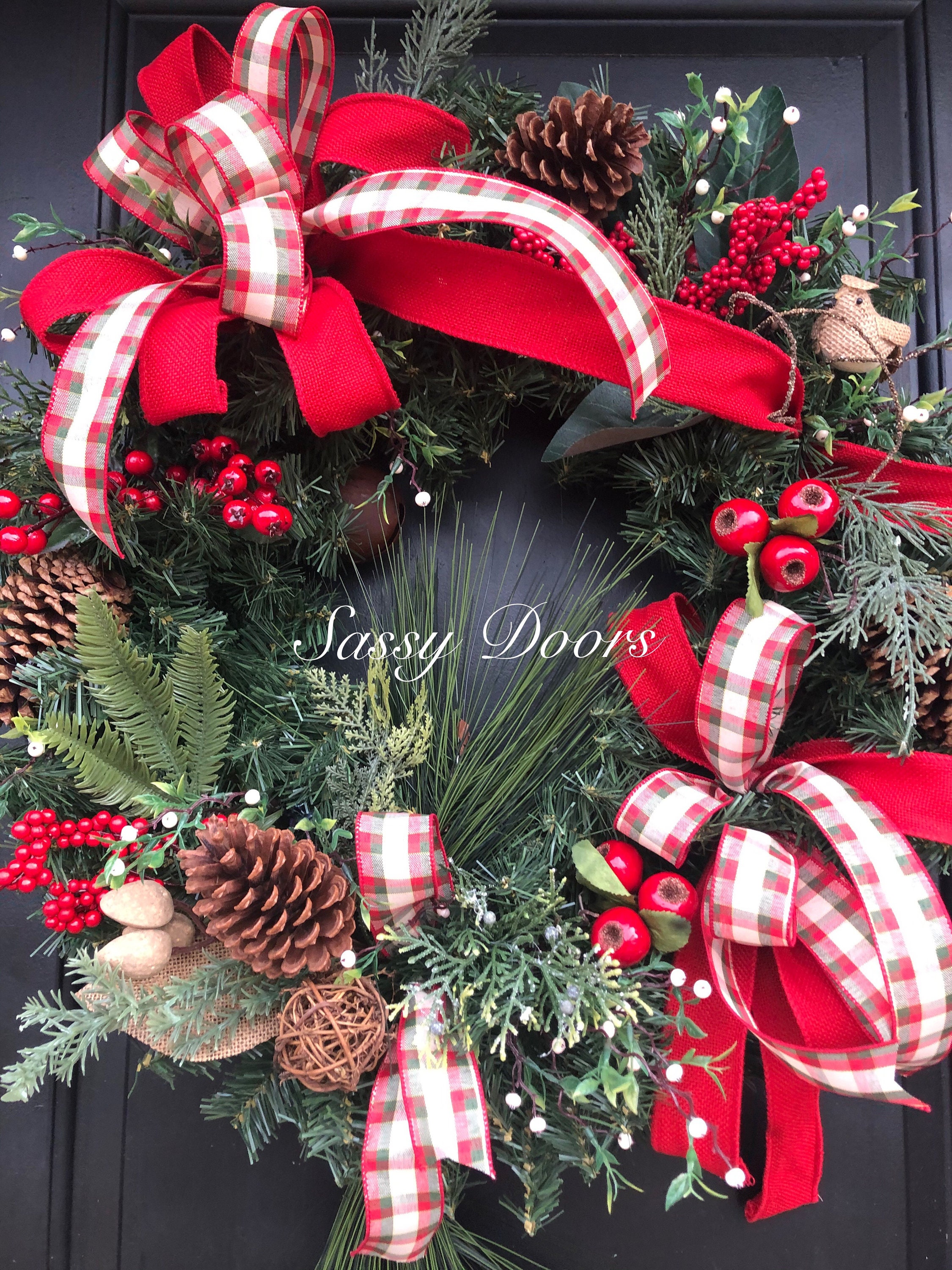 Christmas Door Wreath, Farmhouse Wreath, Rustic Christmas Wreath ...