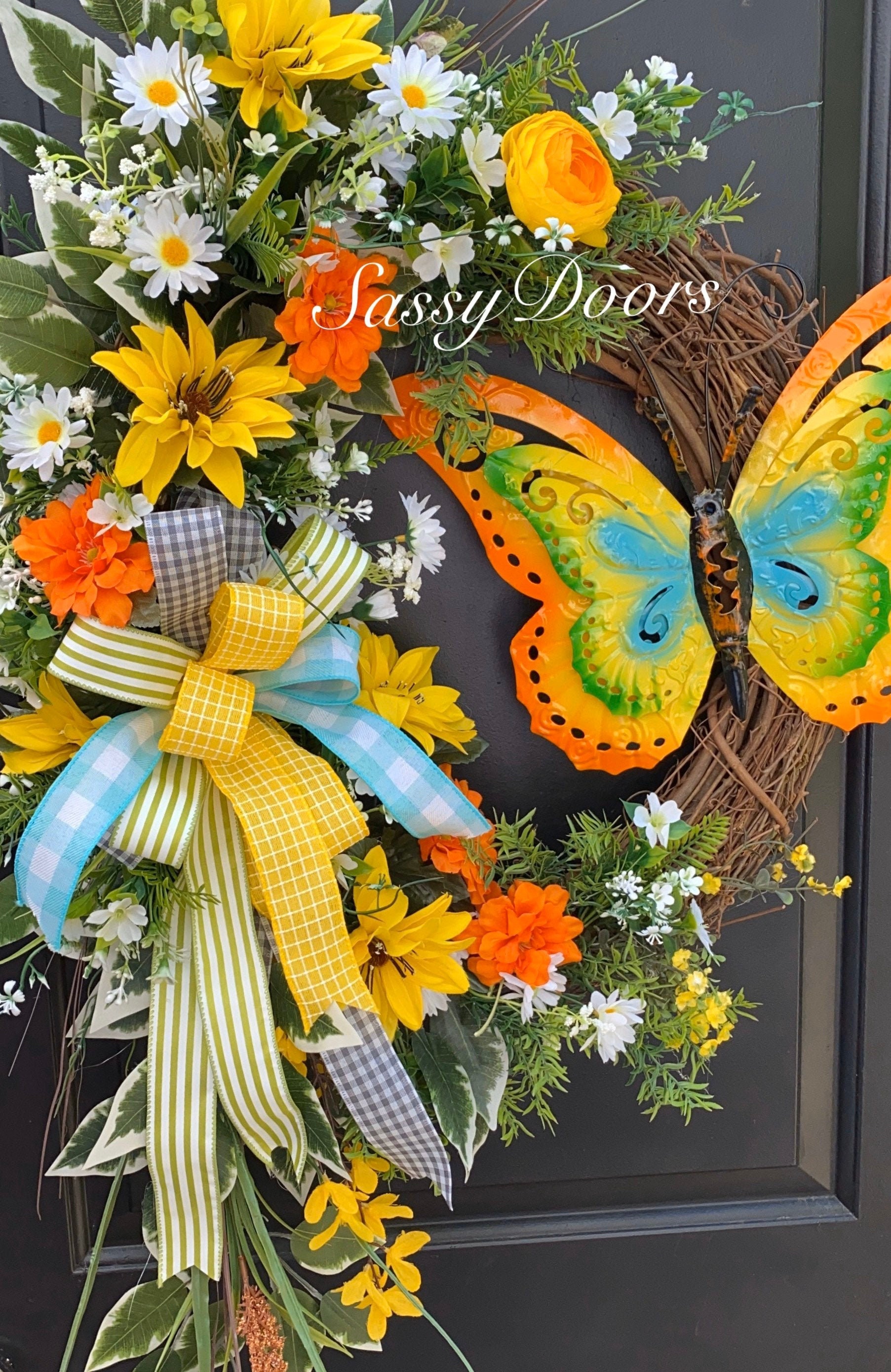 SummerWreath, Summer Wreaths for front door, Grapevine Wreath, Sassy ...