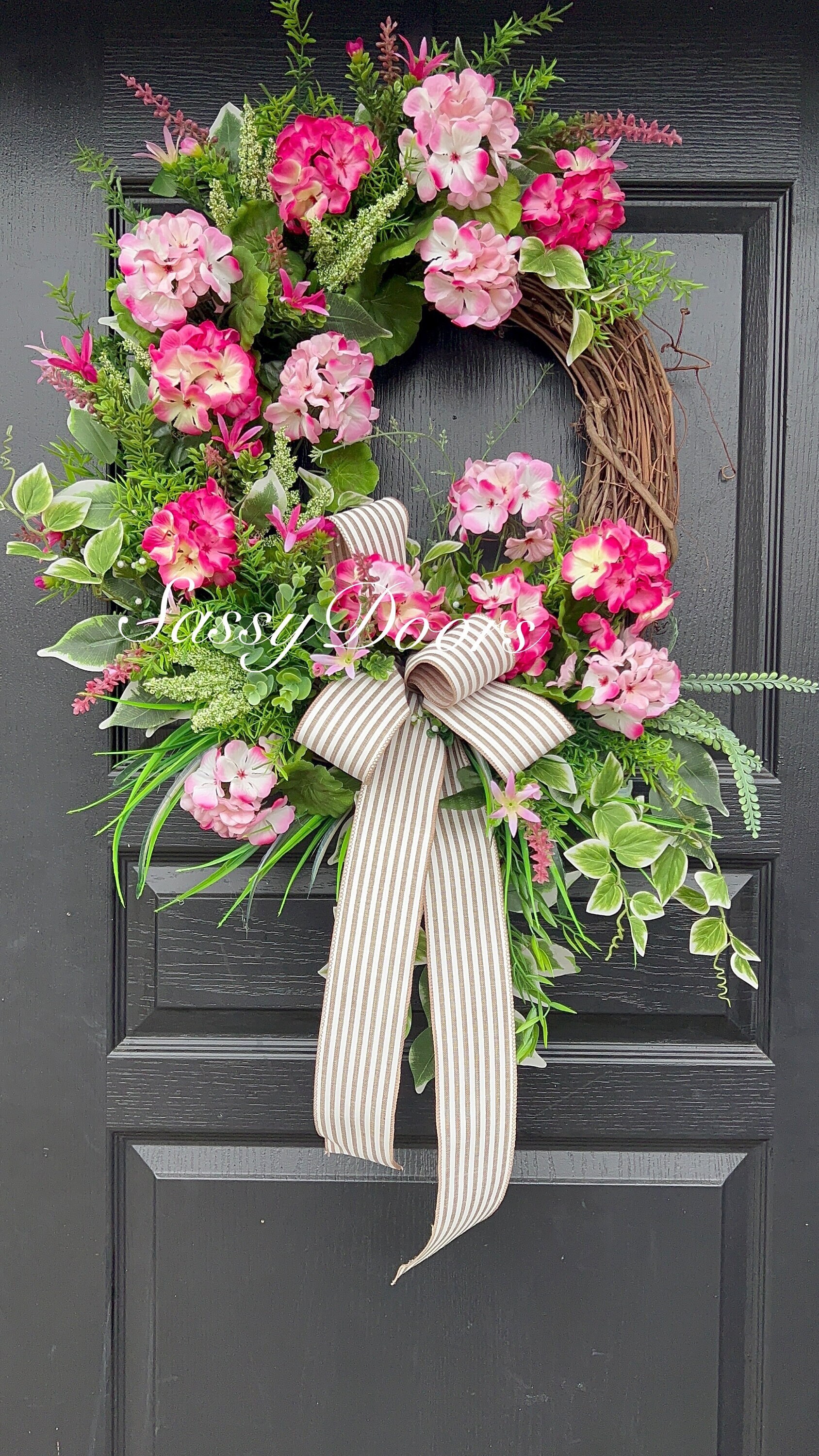 Geraniums Door Wreath, Spring And Summer Wreath, Spring Wreath For ...