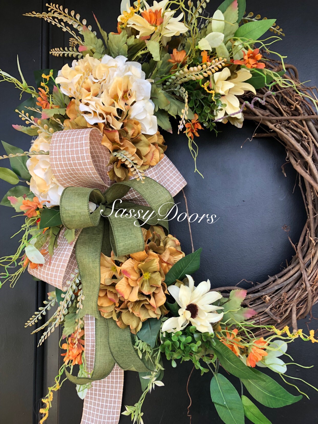 Fall Wreath, Fall Monogram Wreath, Wreath With Letter, Hydrangea Wreath ...