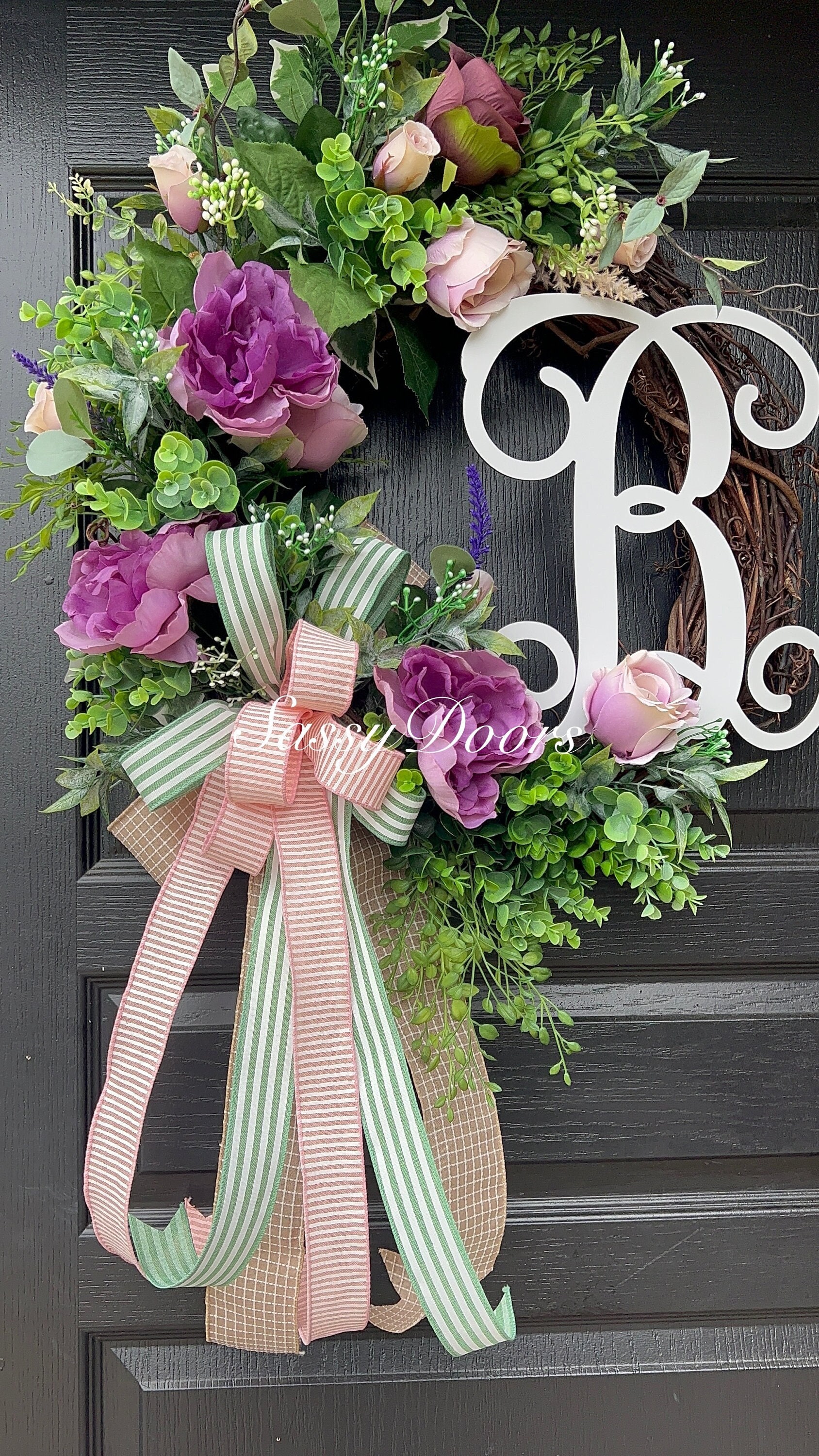 Monogram Everyday Wreath, Peony Door Wreath, Wreath With Monogram ...