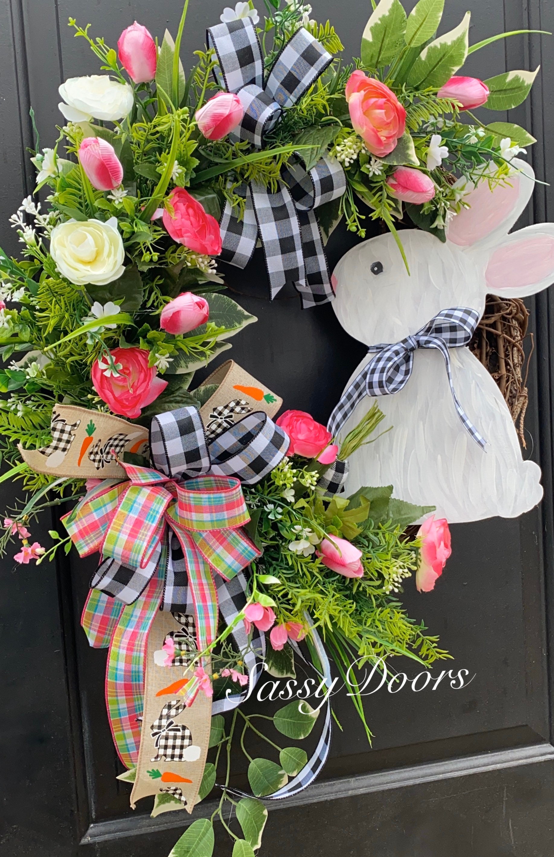 Easter Bunny Wreath, Buffalo Plaid Easter Wreath, Bunny Wreath