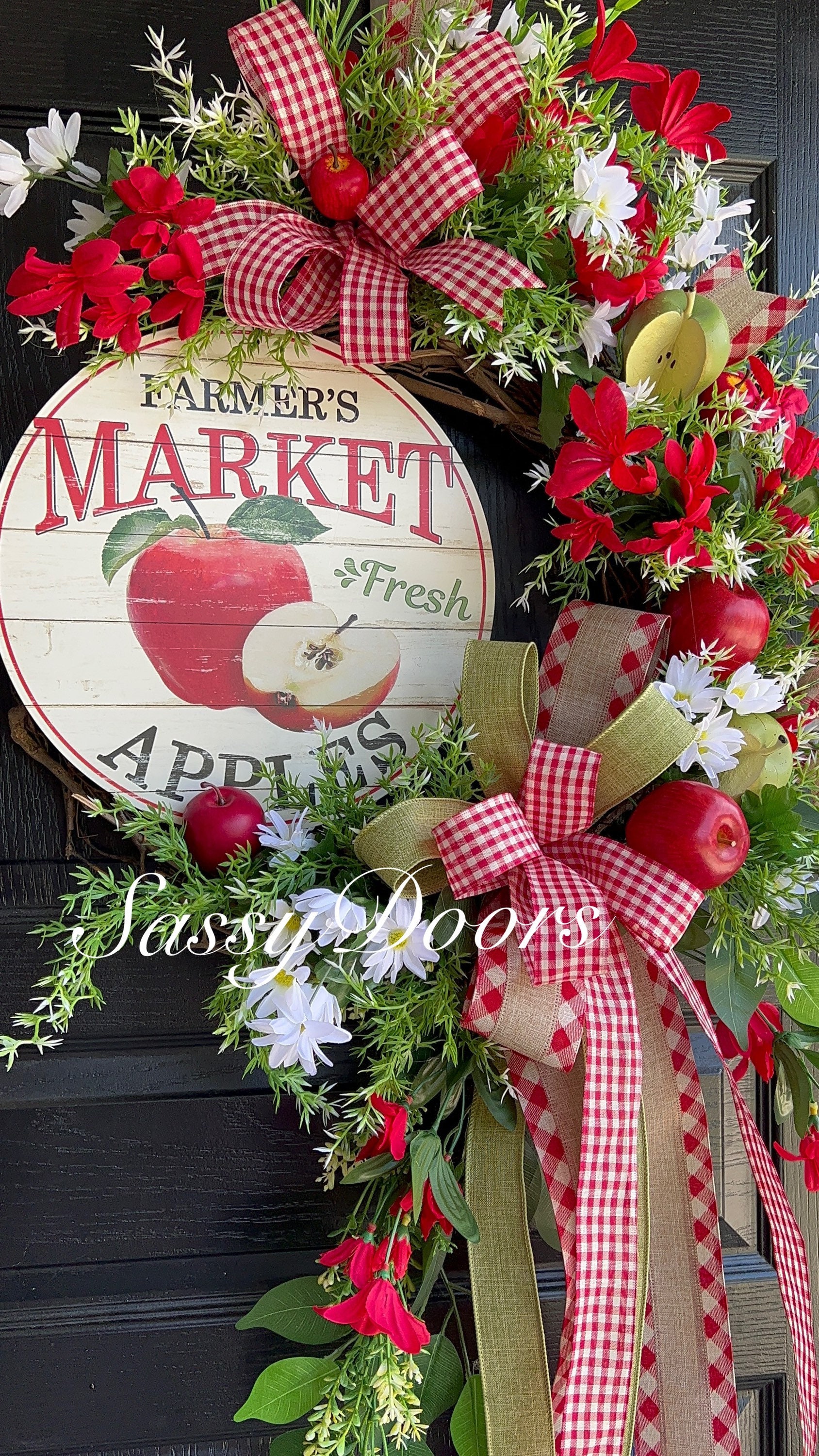 Apple Wreath- Wreath With Daisies, Apple Farmhouse Wreath, Front door ...
