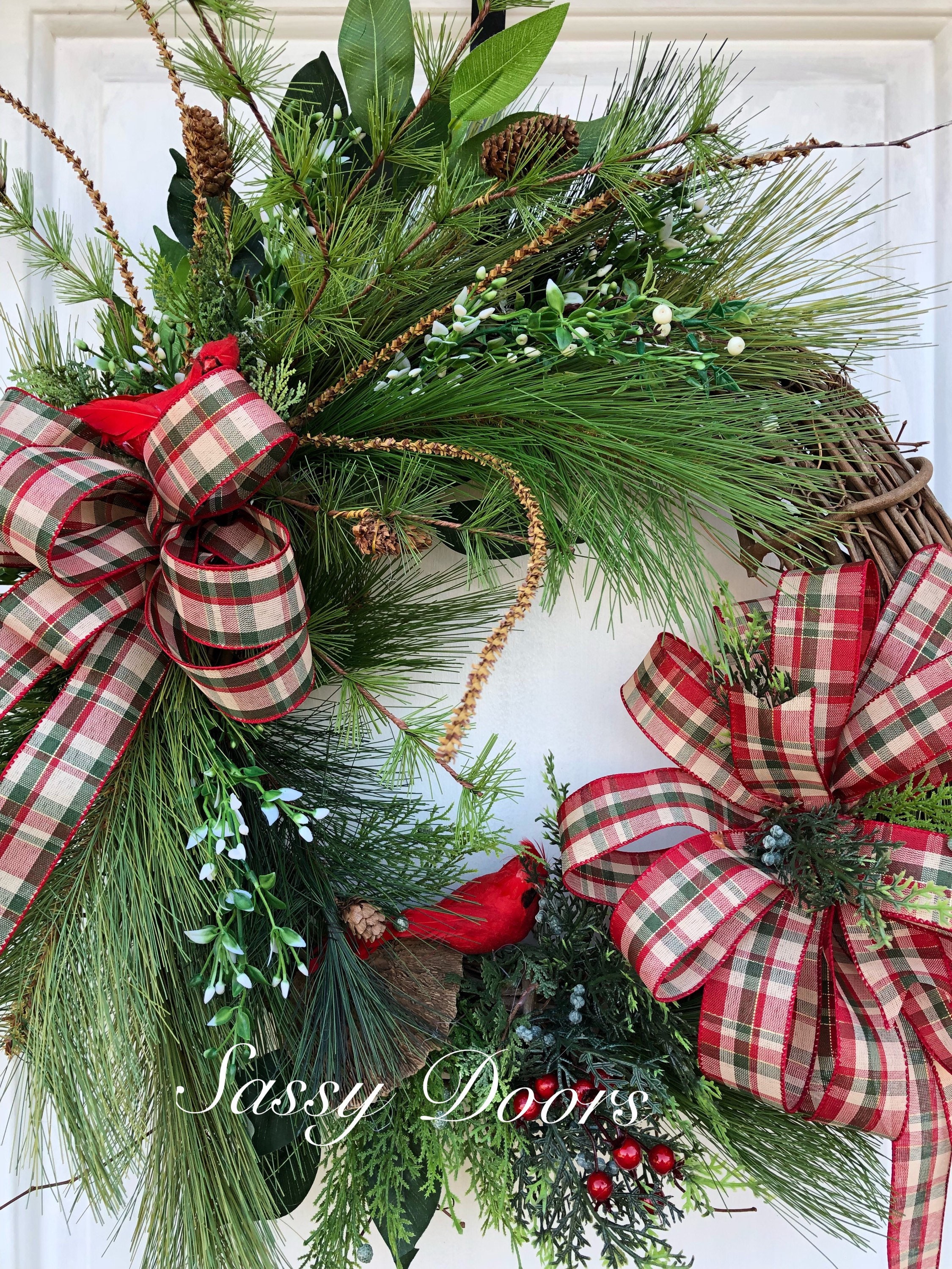 Red Cardinal Wreath, Woodland Christmas Wreath, Rustic Chrisrmas Wreath ...