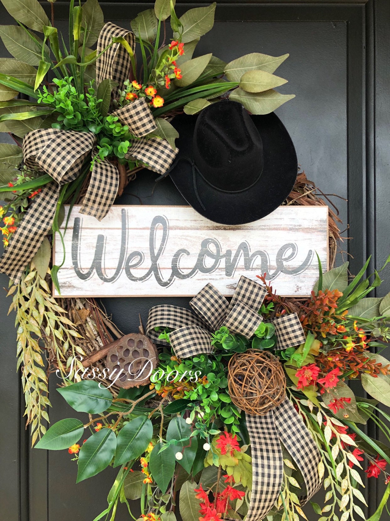 Cowboy Wreath - Western Wreath -Ranch Life Wreath -Cowboy Hat Wreath ...