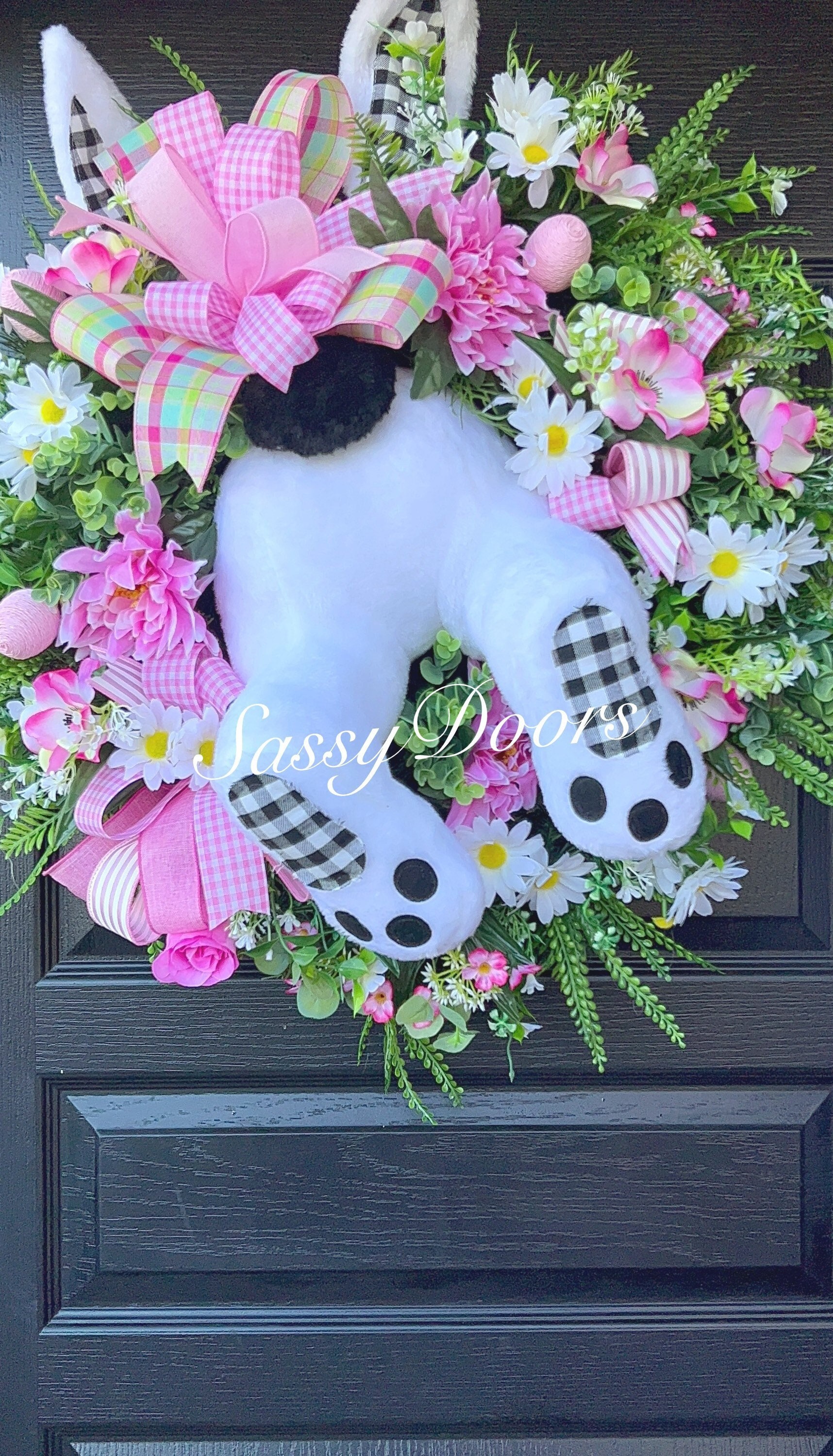 Easter Bunny Butt Wreath, Buffalo Plaid Easter Wreath, Bunny Door ...