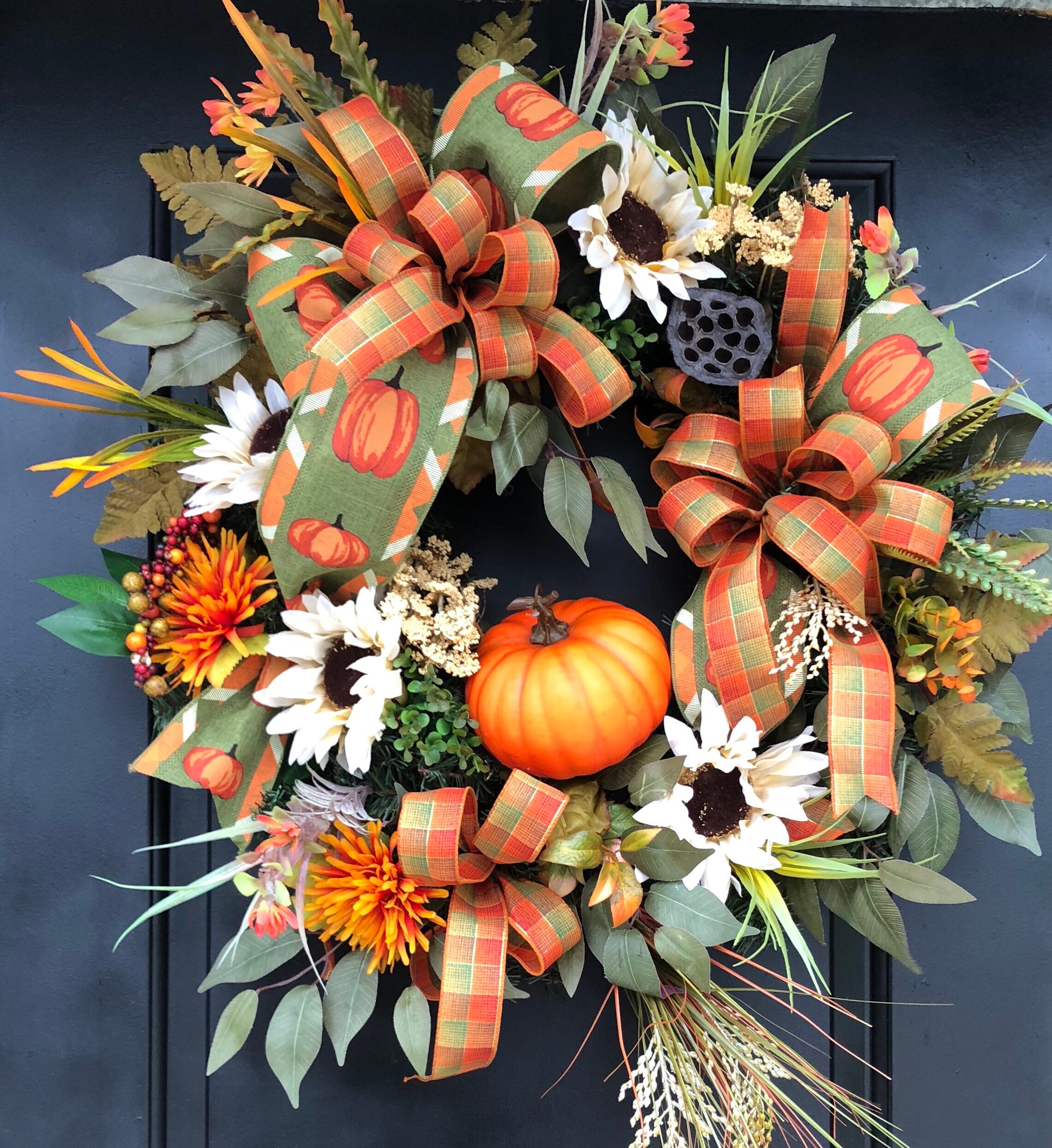 Fall Wreath,Fall Front Door Wreath, Sunflower Fall Wreath,Fall Pumpkin ...