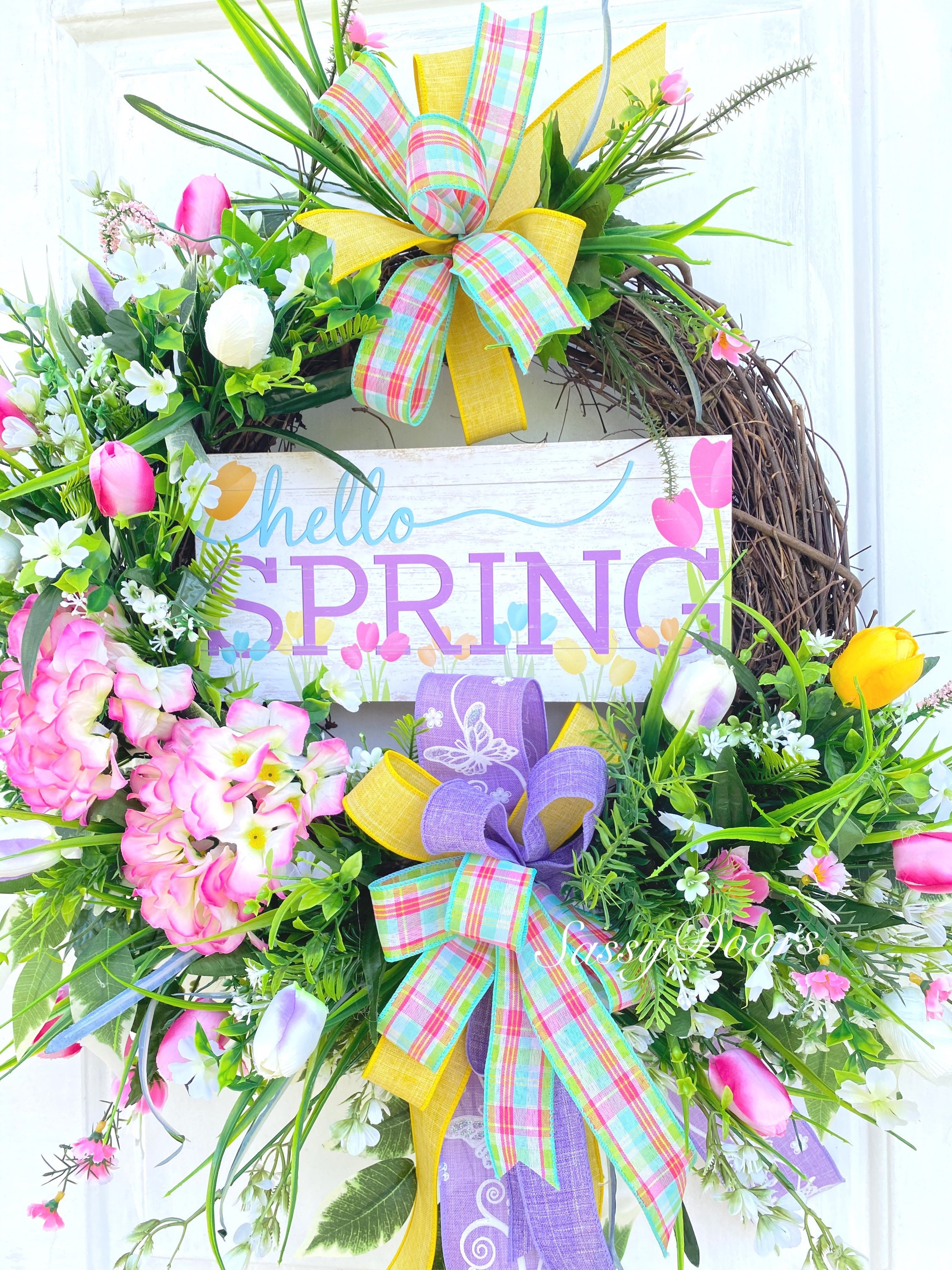 Spring Wreath, Spring Wreath For Front Door, Grapevine Wreath, Tulip Wreath