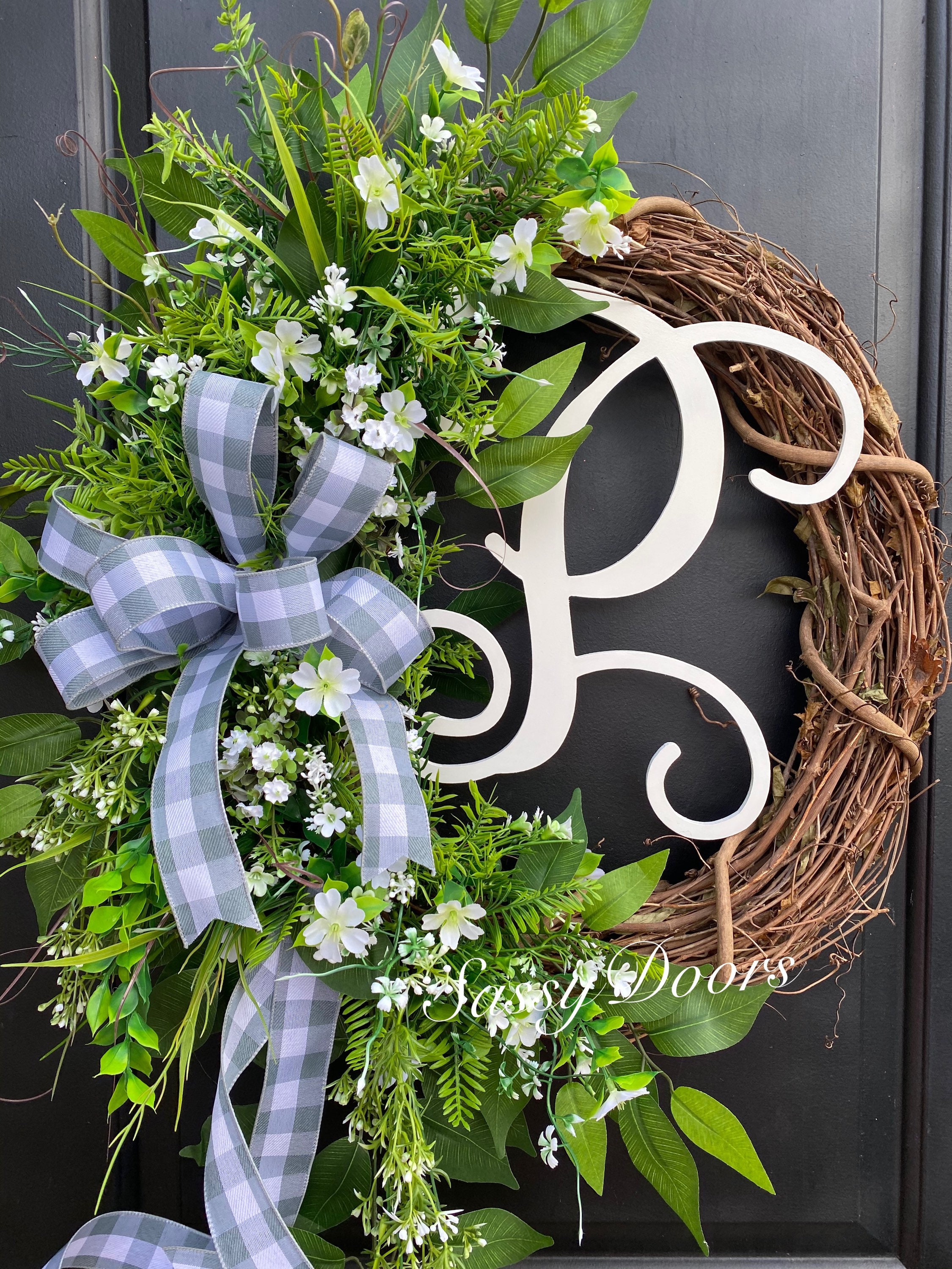 Monogram Wreath, Front Door Wreath, Monogram Wreath, Grapevine wreath ...