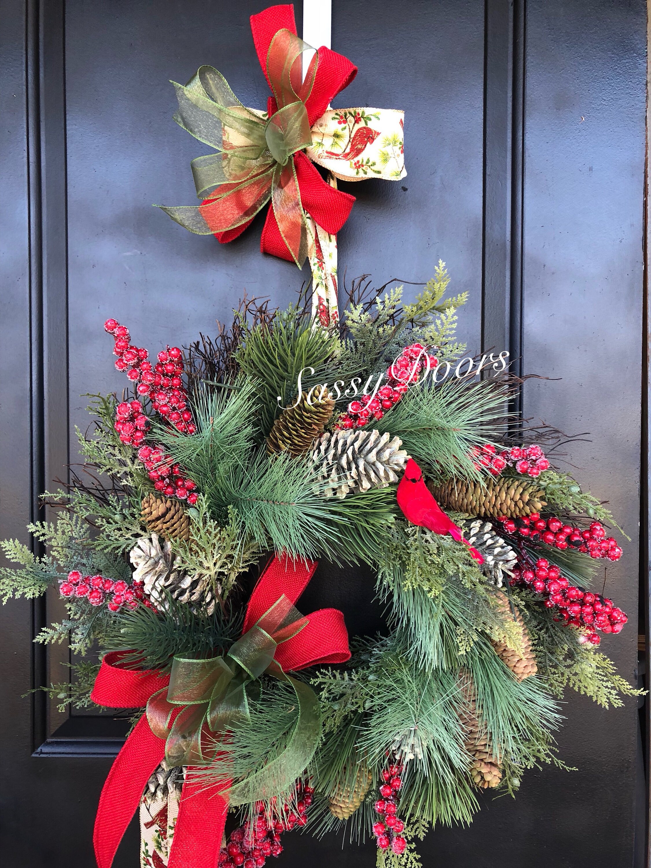 Red Cardinal Wreath, Woodland Christmas Wreath, Rustic Chrisrmas Wreath ...