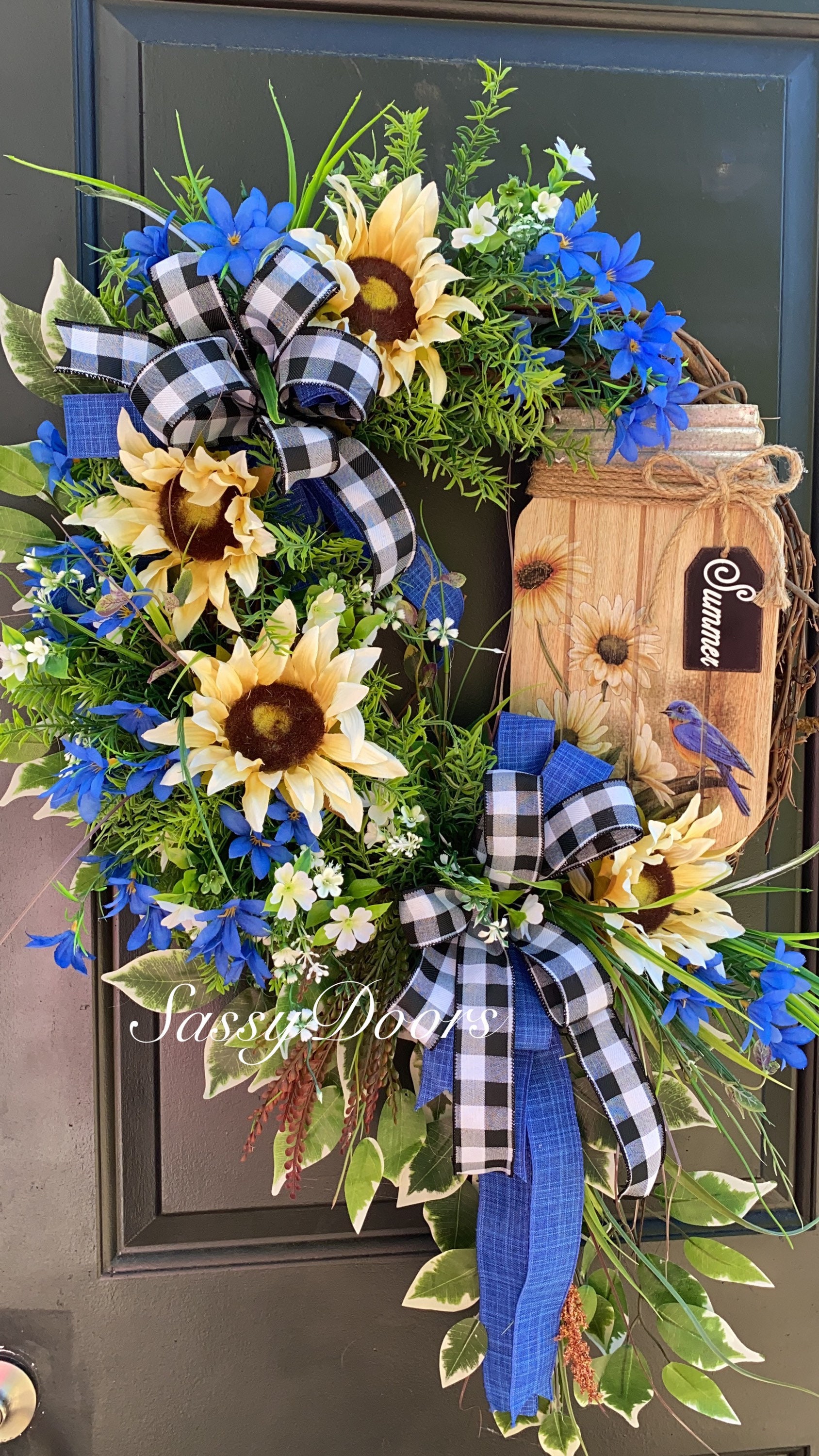 Sunflower Wreath, Front Door Wreath- Sunflower Door Wreath- Sassy Doors ...