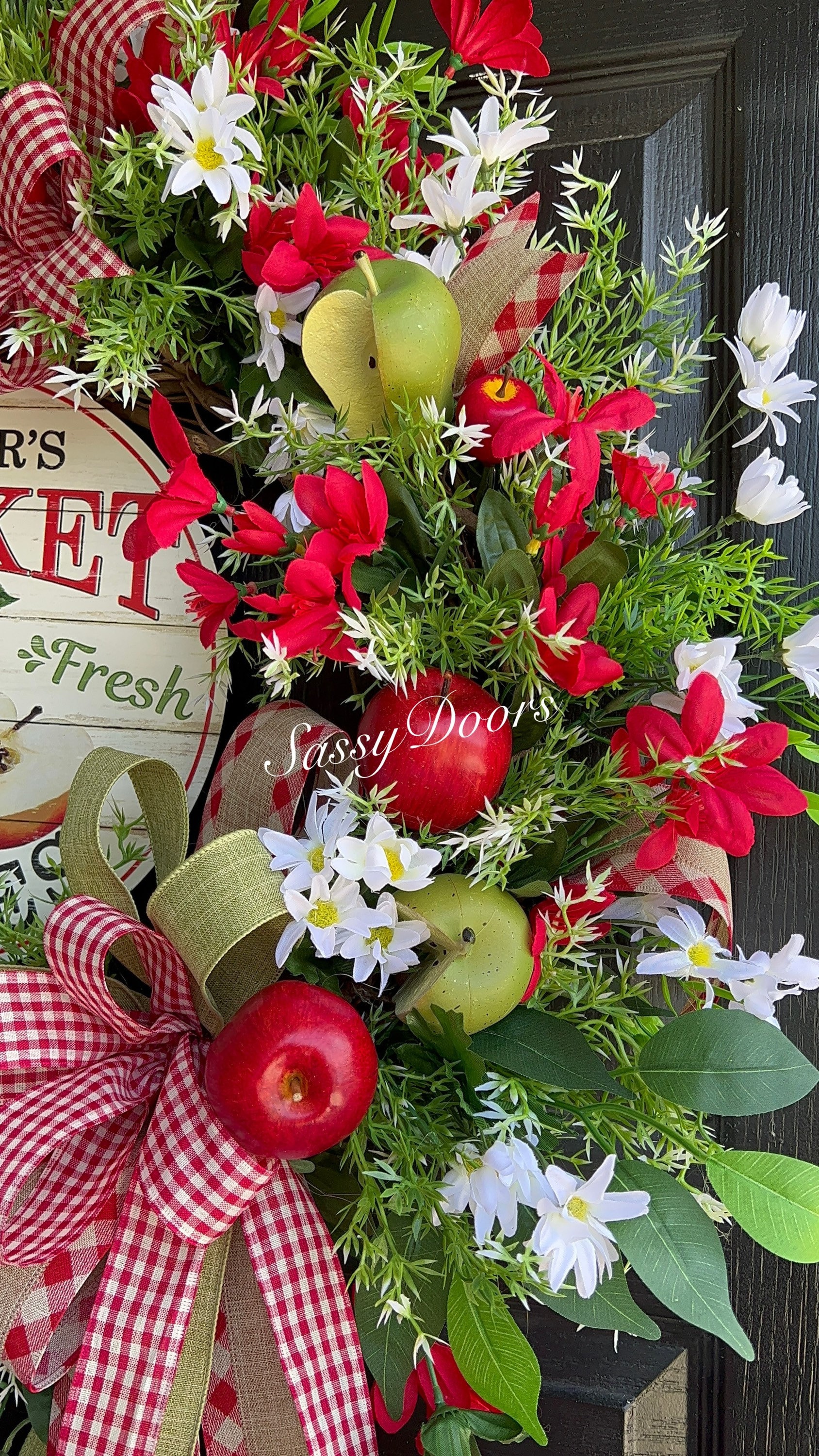 Apple Wreath- Wreath With Daisies, Apple Farmhouse Wreath, Front door ...