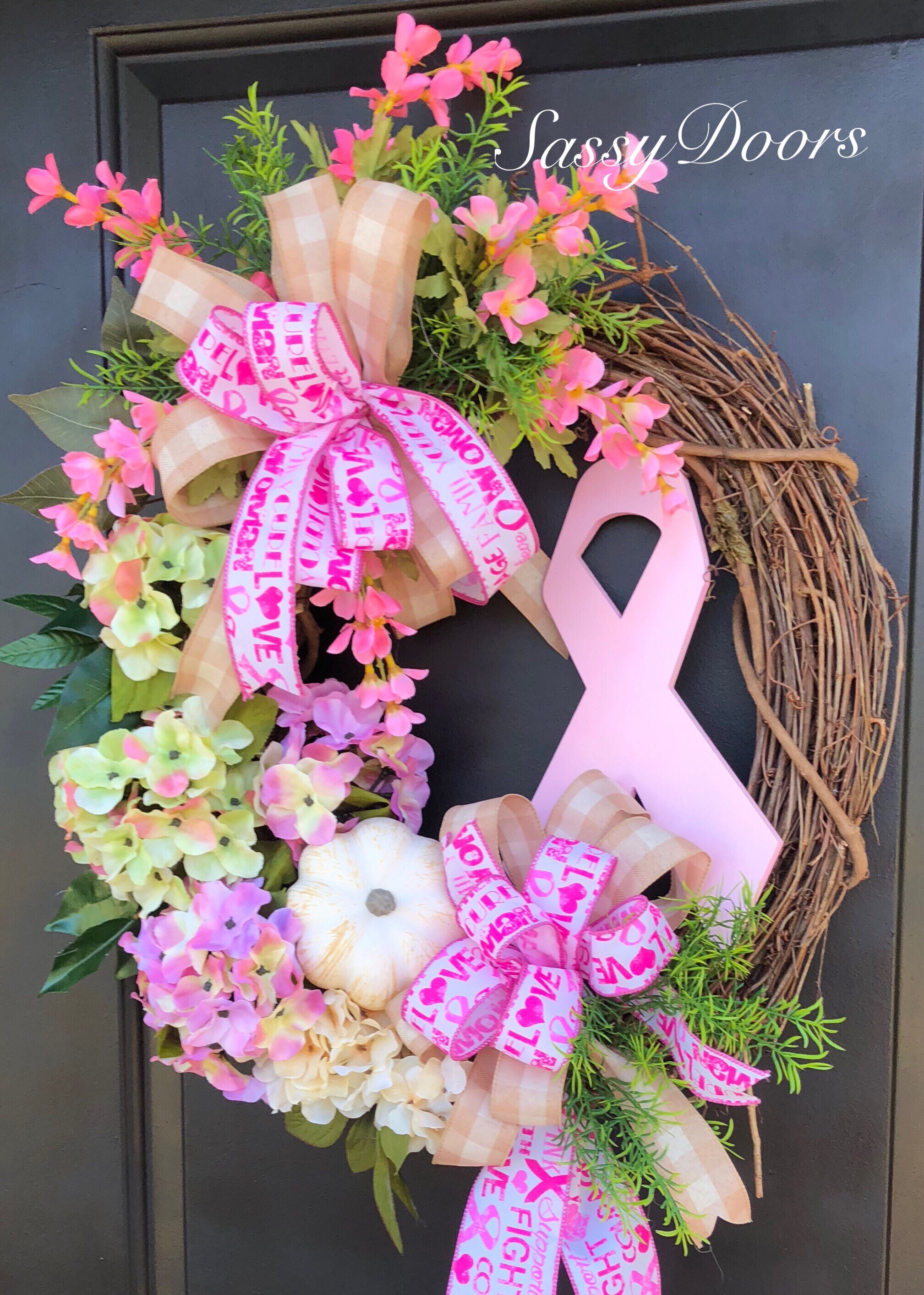 Breast Cancer Awareness,Pink Wreath,Cancer Awareness Wreath, Hydrangea ...