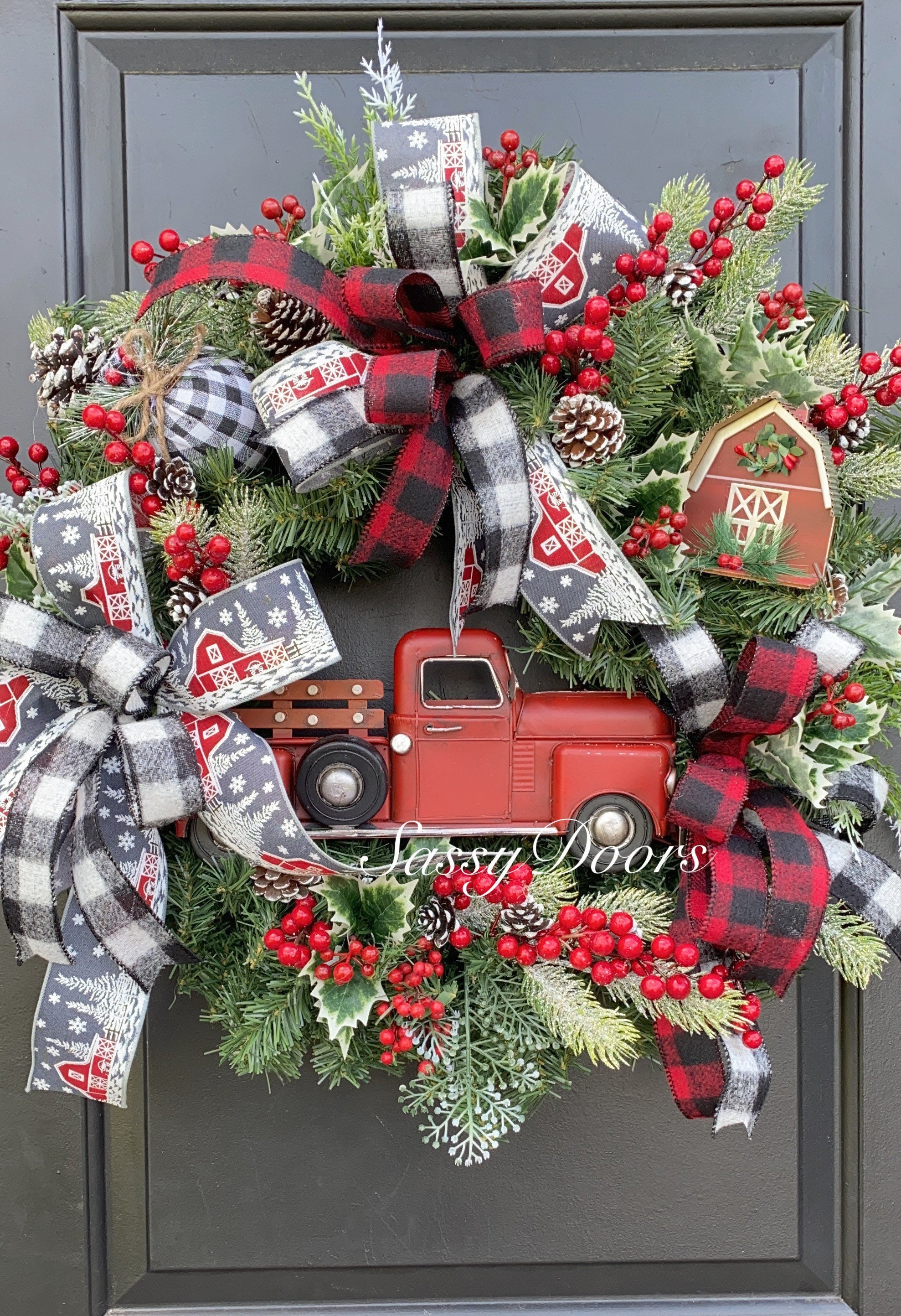 Red Truck Wreath Farmhouse Plaid Christmas Wreath Christmas Wreath