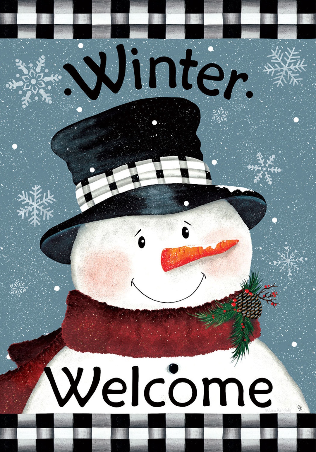 Winter Flag, Black and White Snowman Flag , Double Sided Flag, Snowman ...