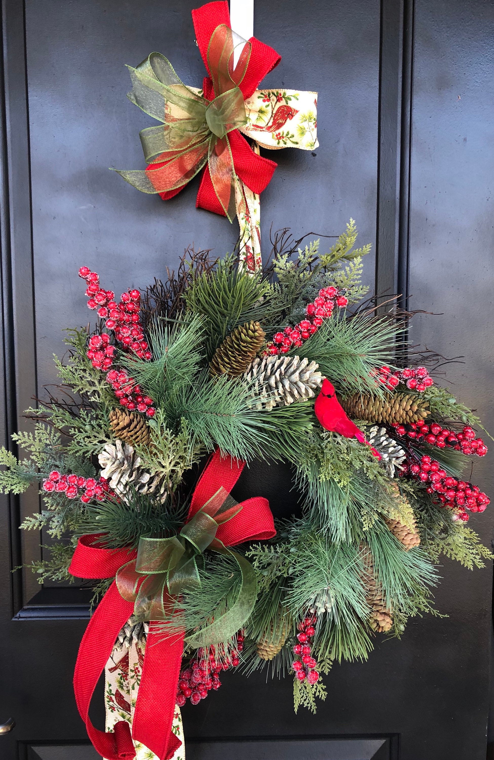 Red Cardinal Wreath, Woodland Christmas Wreath, Rustic Chrisrmas Wreath ...
