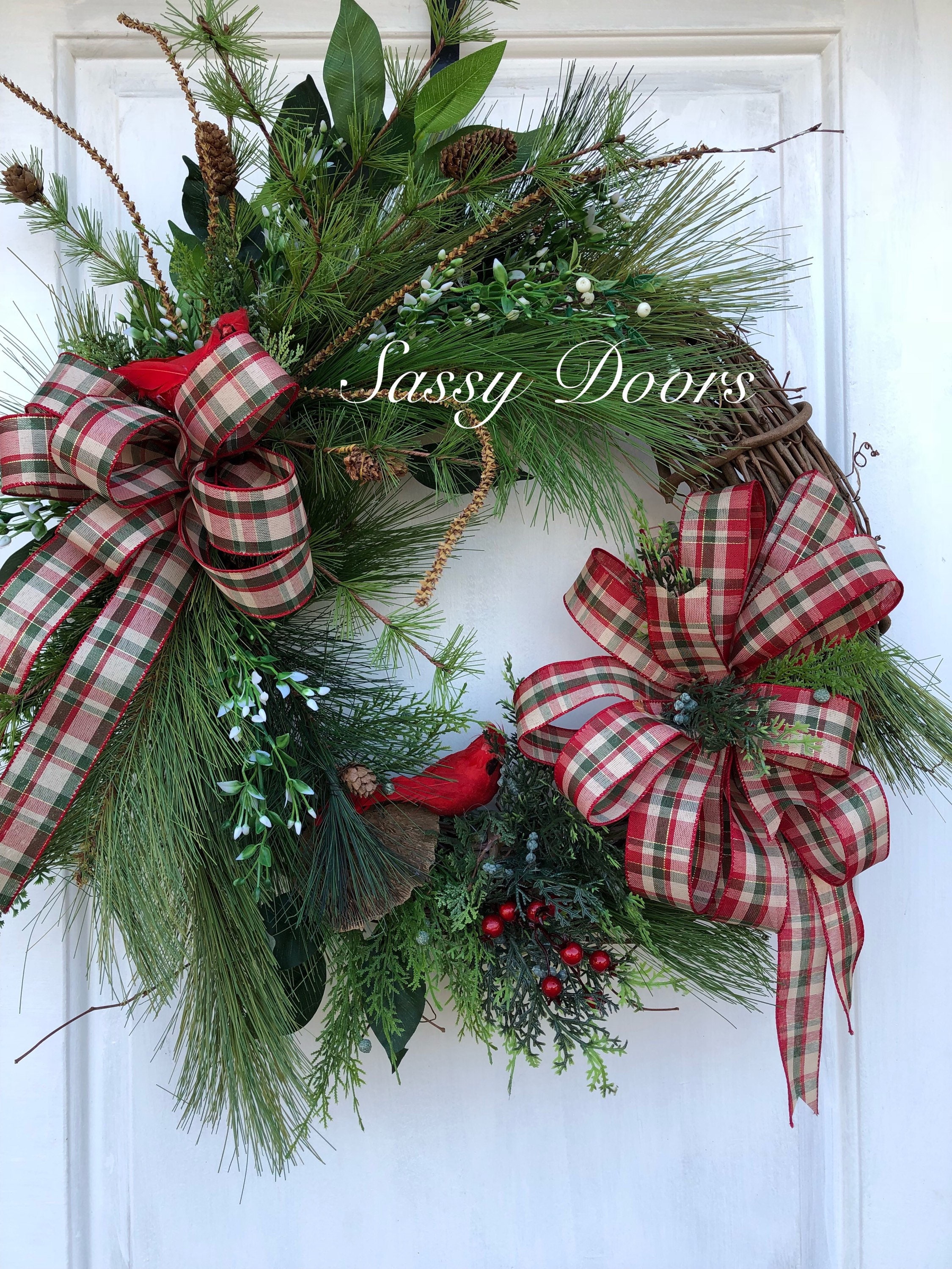 Red Cardinal Wreath, Woodland Christmas Wreath, Rustic Chrisrmas Wreath ...