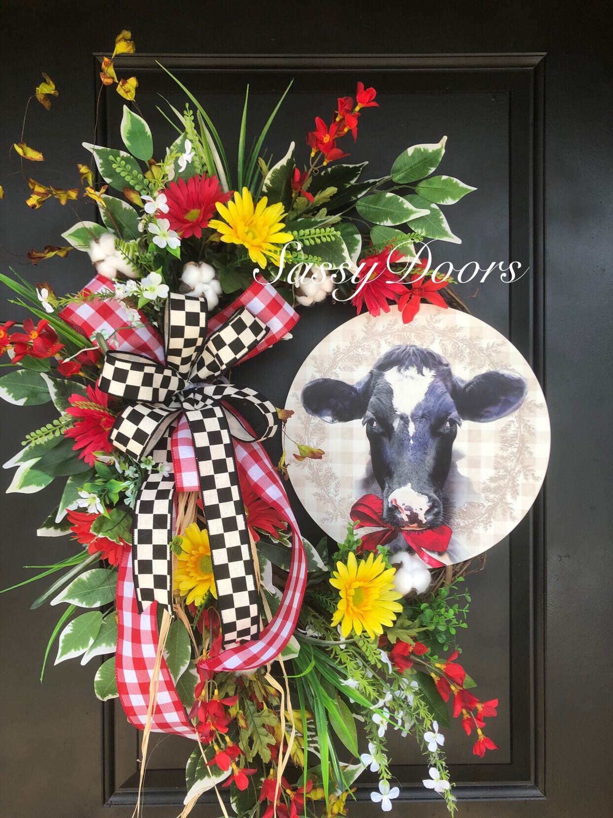 Farmhouse Wreath- Wreath For Front Door- Wreath With Cow , Everyday ...