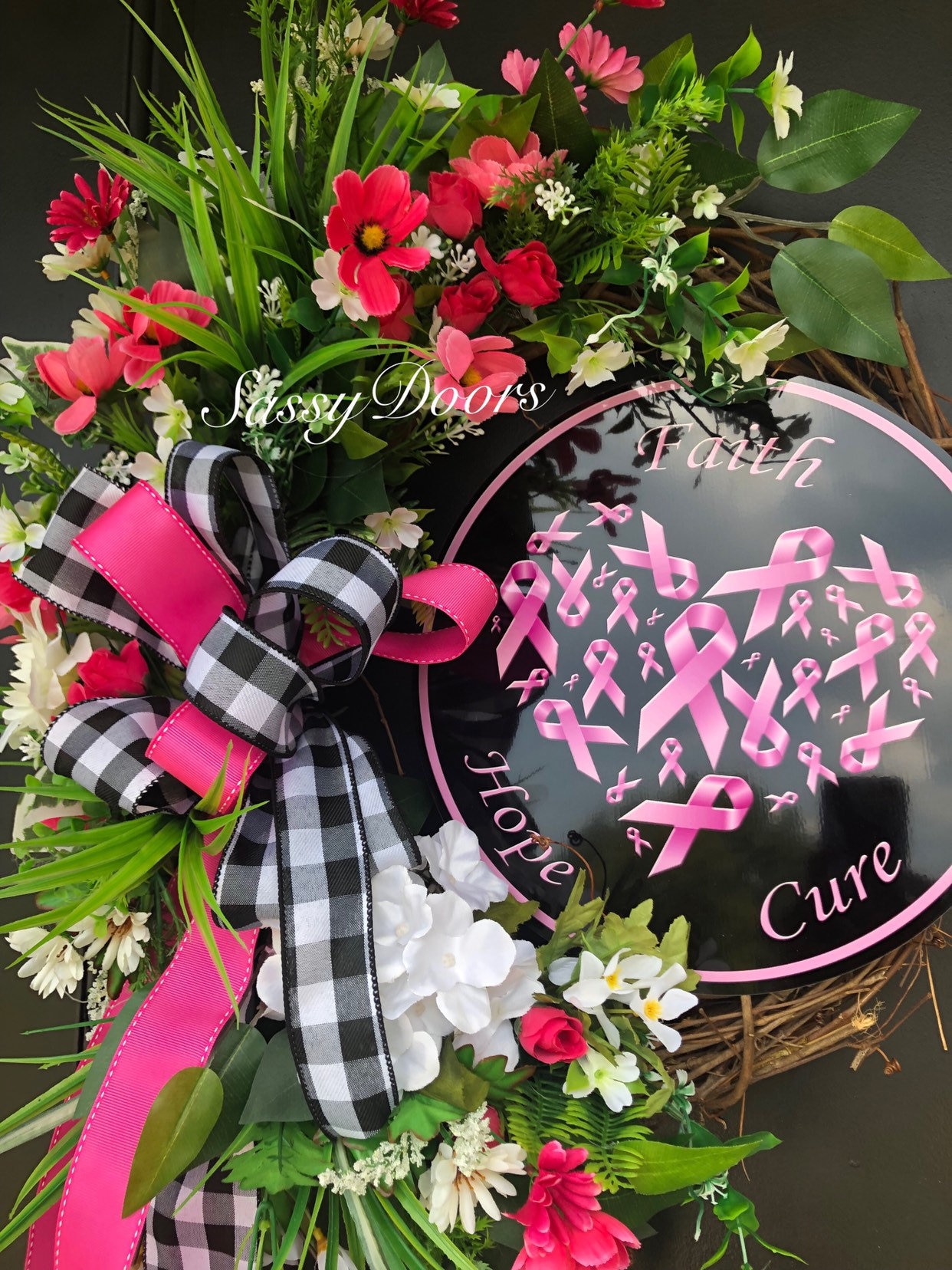 Breast Cancer Awareness, Pink Wreath, Cancer Awareness Wreath ...