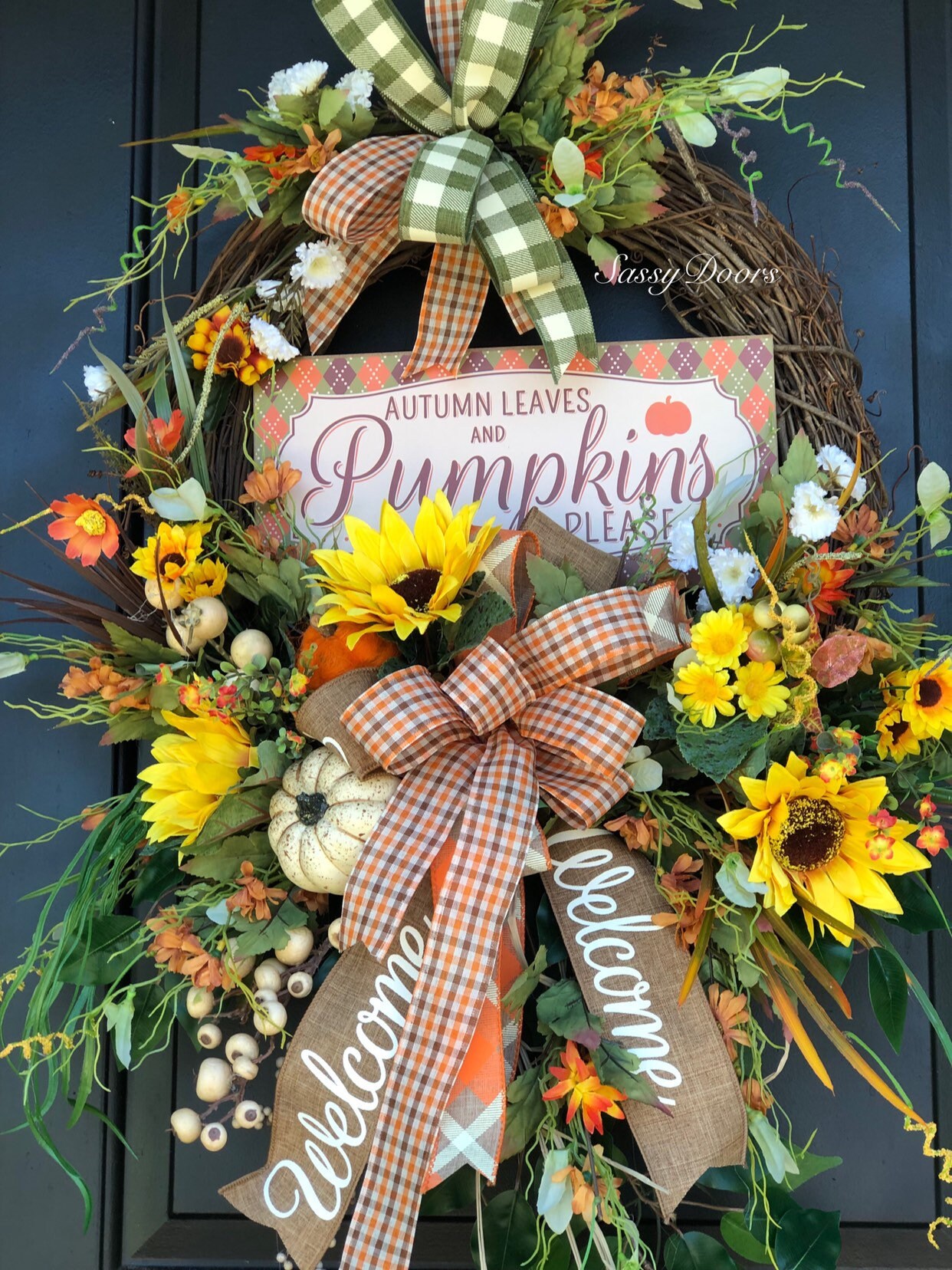 Fall Wreath- Fall Front Door Wreath- Sunflower Wreath- Grapevine Wreath ...