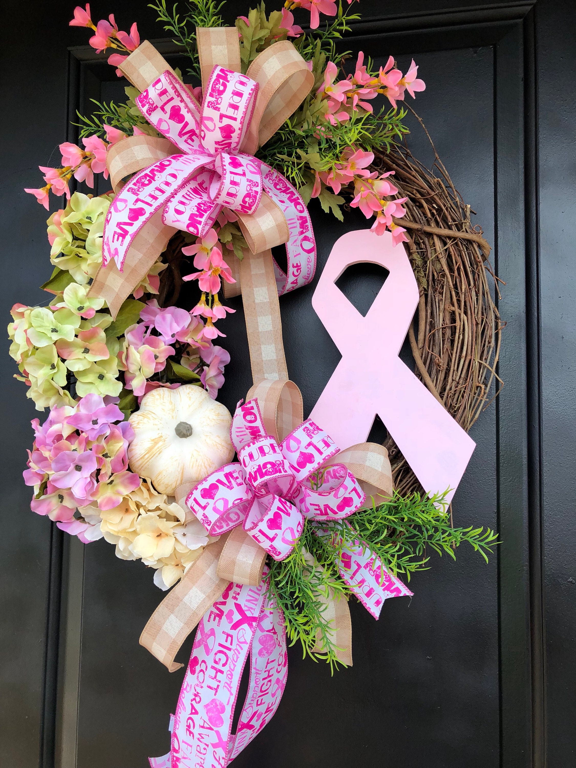 Breast Cancer Awareness,Pink Wreath,Cancer Awareness Wreath, Hydrangea ...