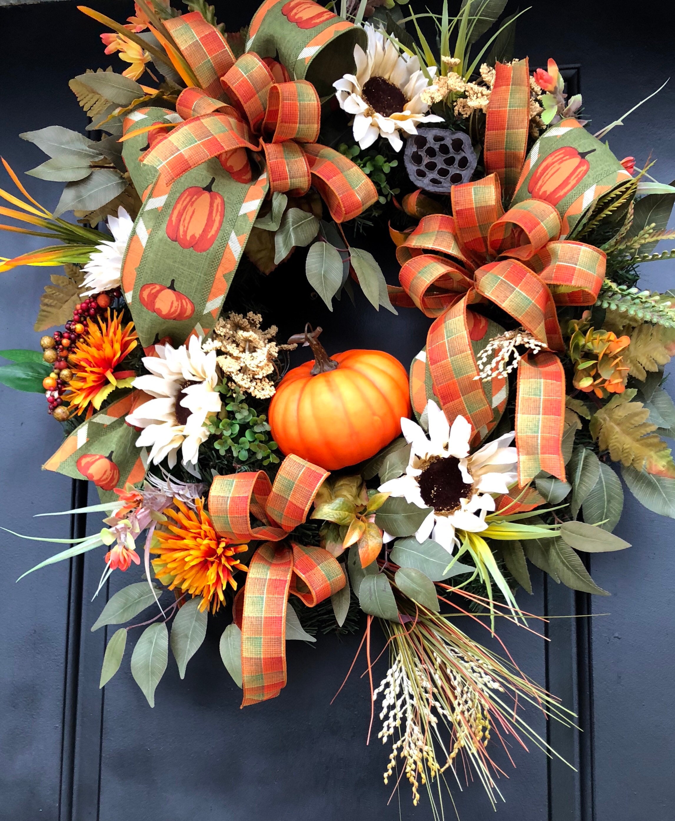 Fall Wreath,Fall Front Door Wreath, Sunflower Fall Wreath,Fall Pumpkin ...