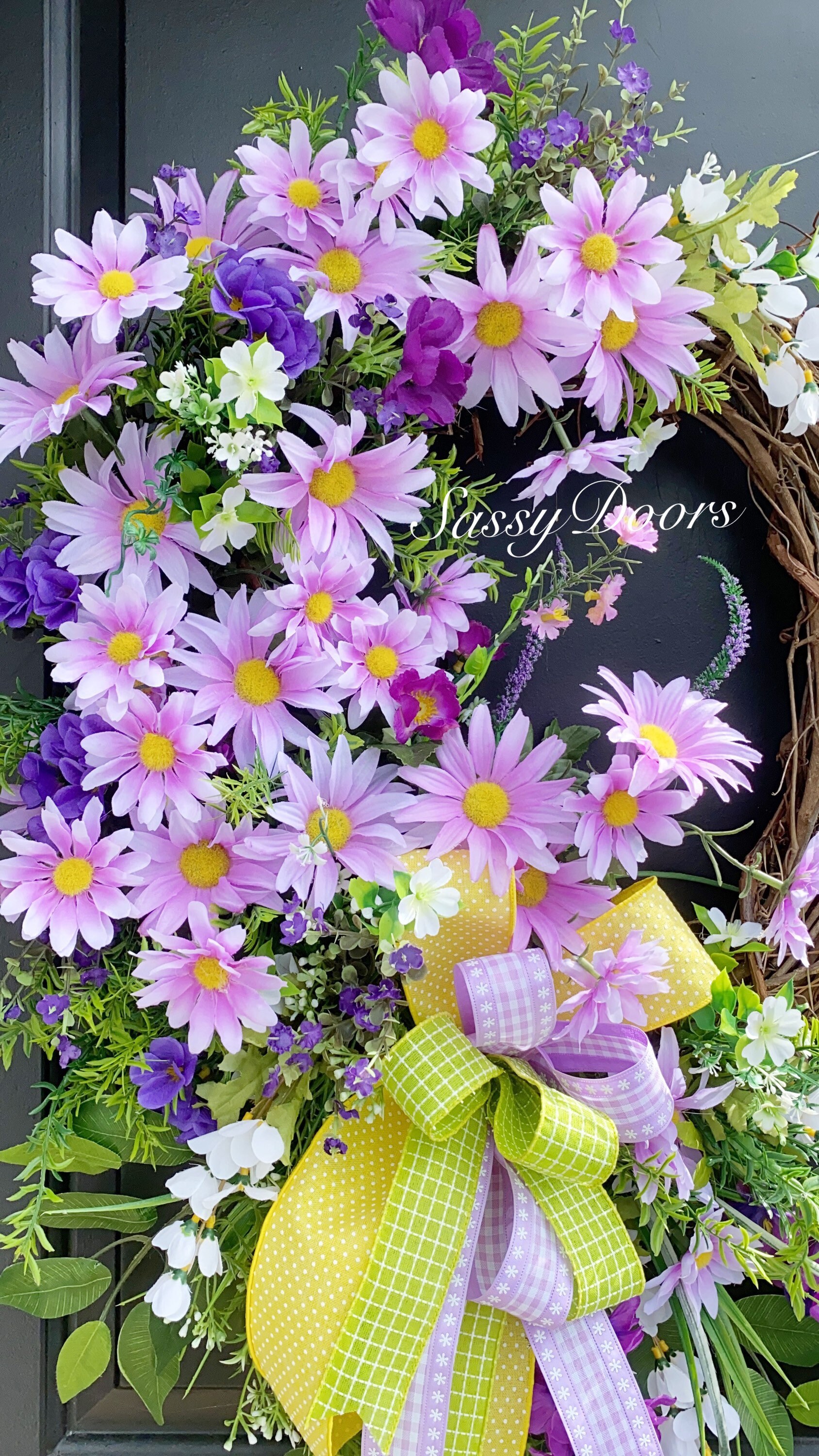 Summer Wreath, Daisy Wreath, Summer Grapevine Wreath, Sassy Doors Wreath,