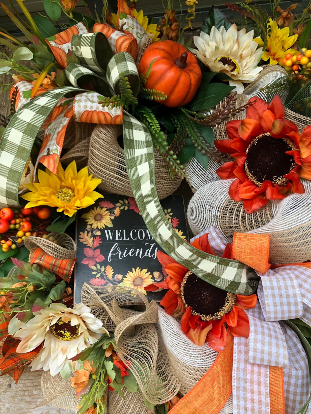 Fall Wreath, Fall Door Wreath, Welcome Friends Wreath, Pumpkin Wreath