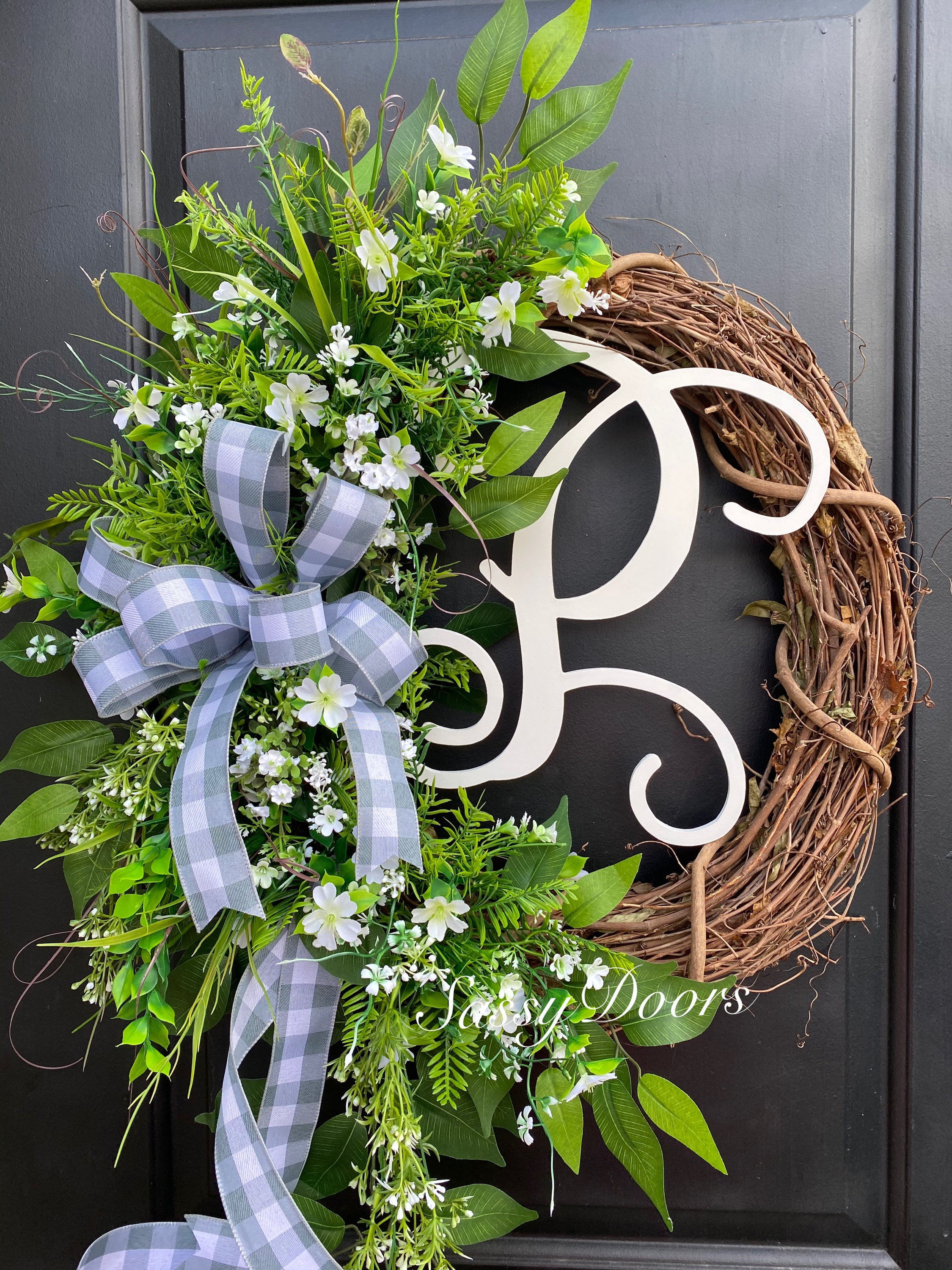 Monogram Wreath, Front Door Wreath, Monogram Wreath, Grapevine wreath ...