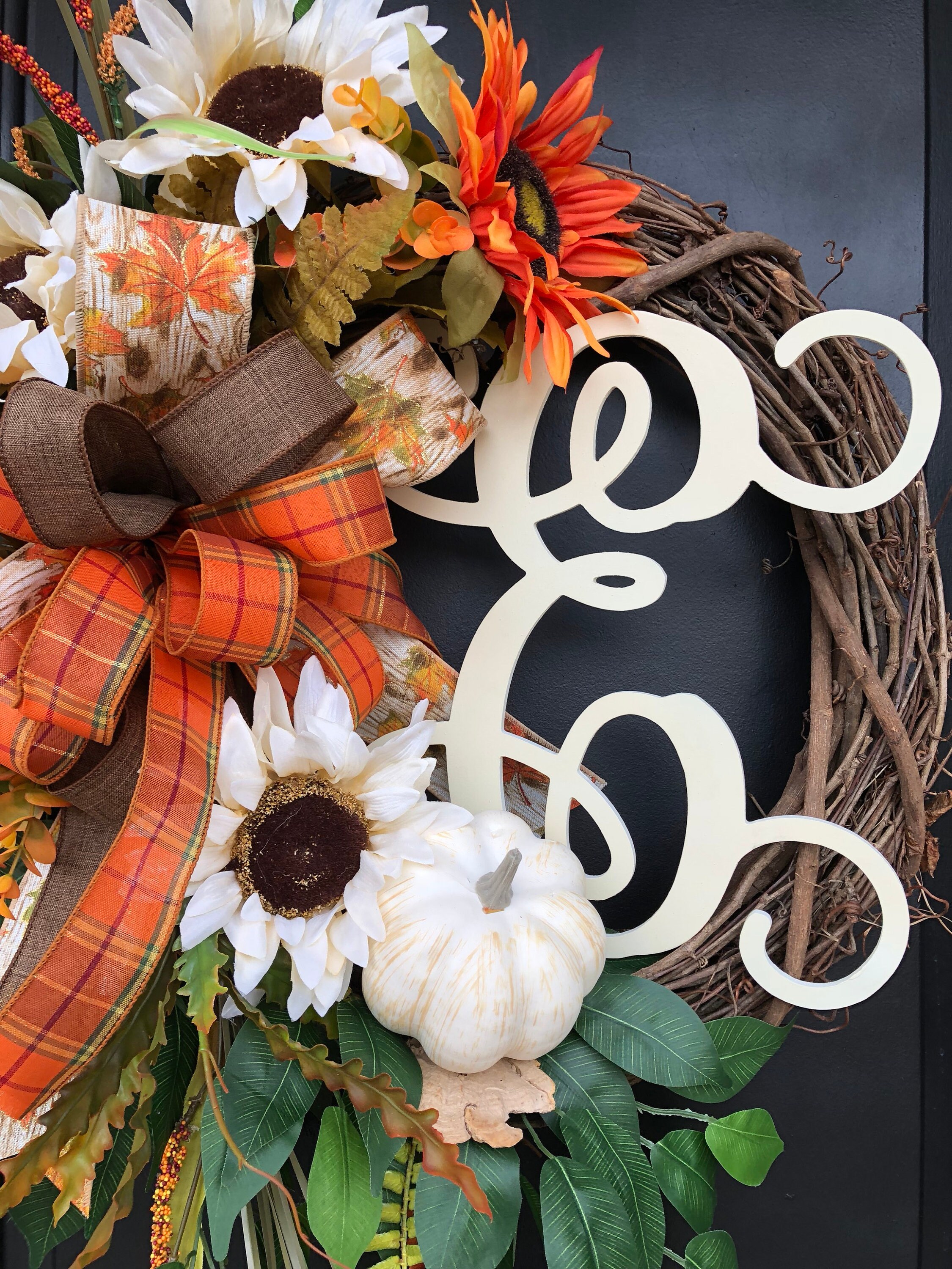 Fall Monogram Wreath, Fall Wreath, Hydrangea Wreath, Front Door Wreath ...