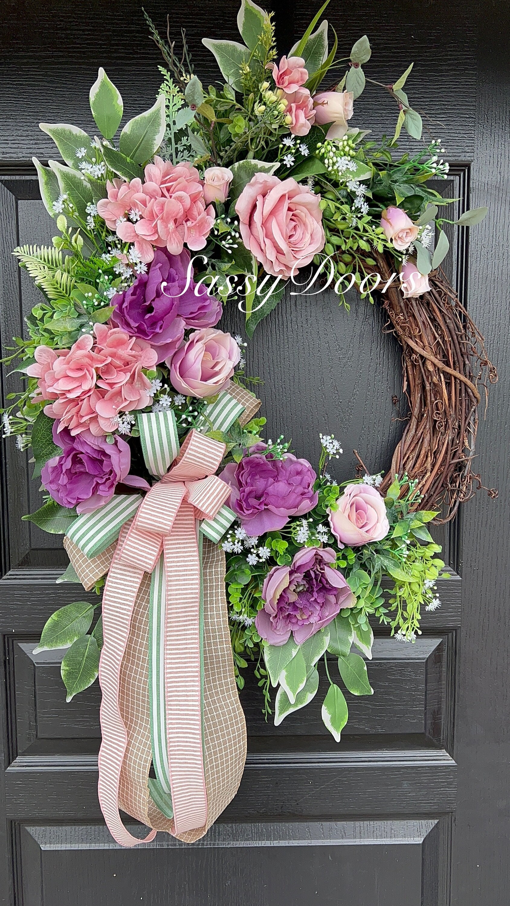 Spring Wreath For Front Door, Spring Wreath,Peony Door Wreath, Sassy ...