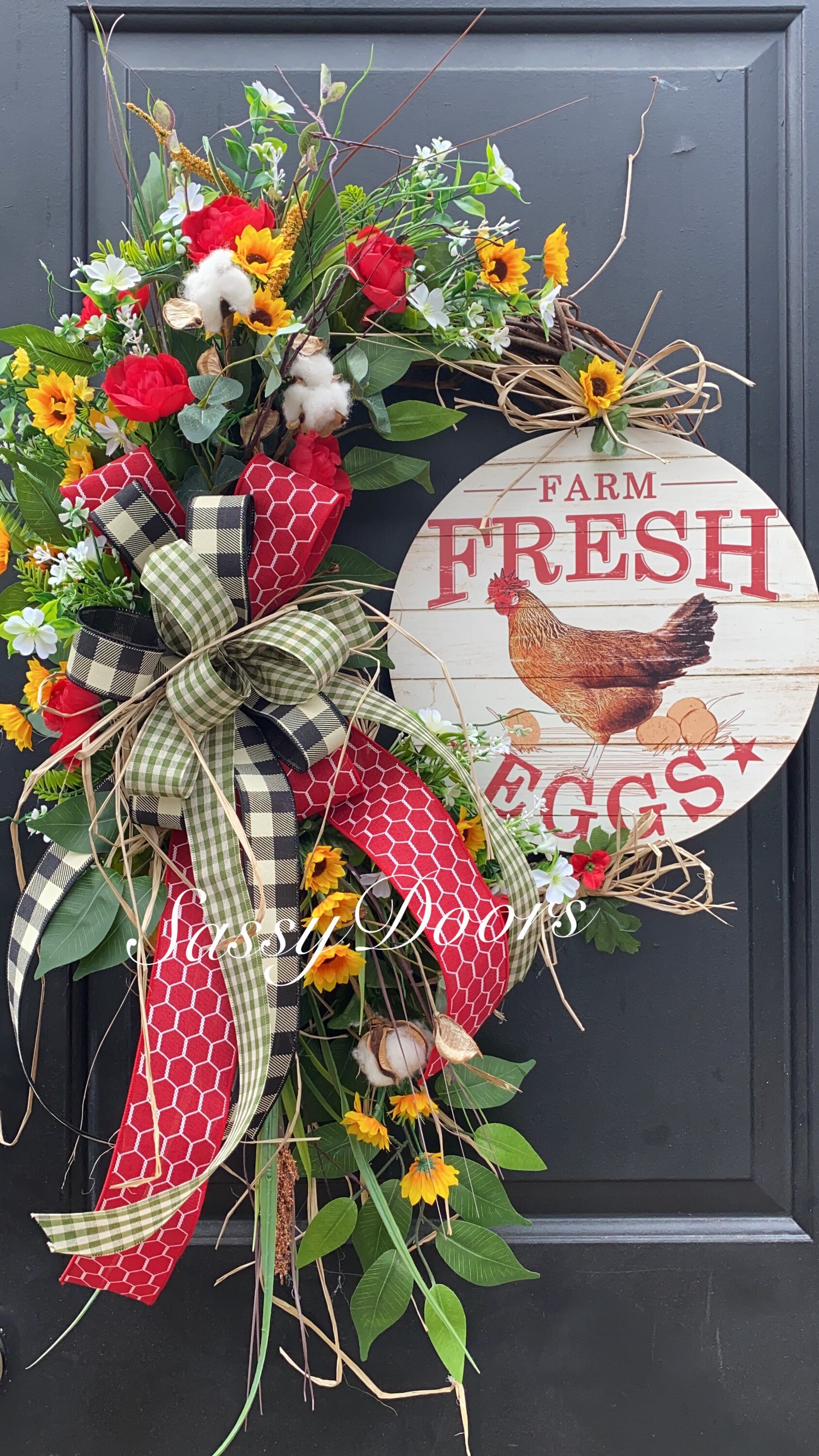 Farmhouse Wreath- Wreath For Front Door- Wreath With Hen , Everyday ...