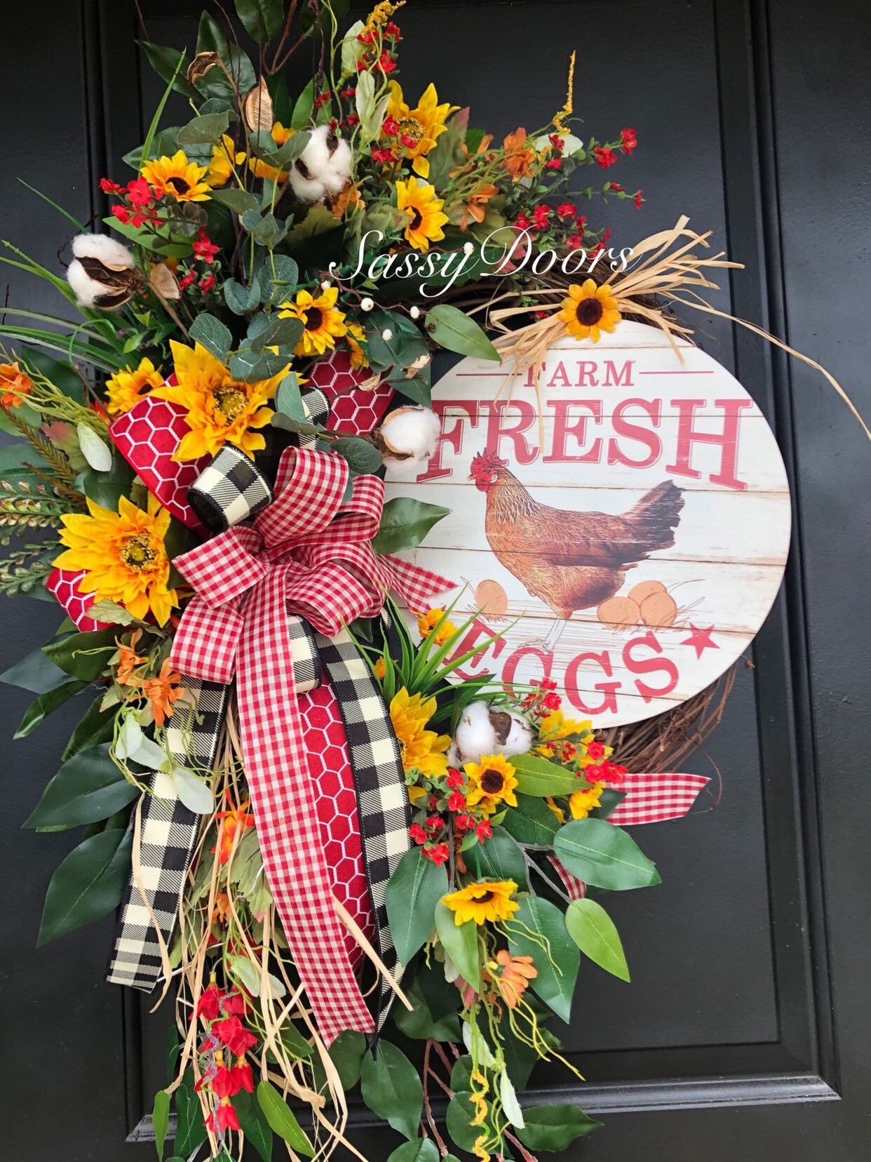 Farmhouse Wreath- Wreath For Front Door- Wreath With Hen , Everyday ...