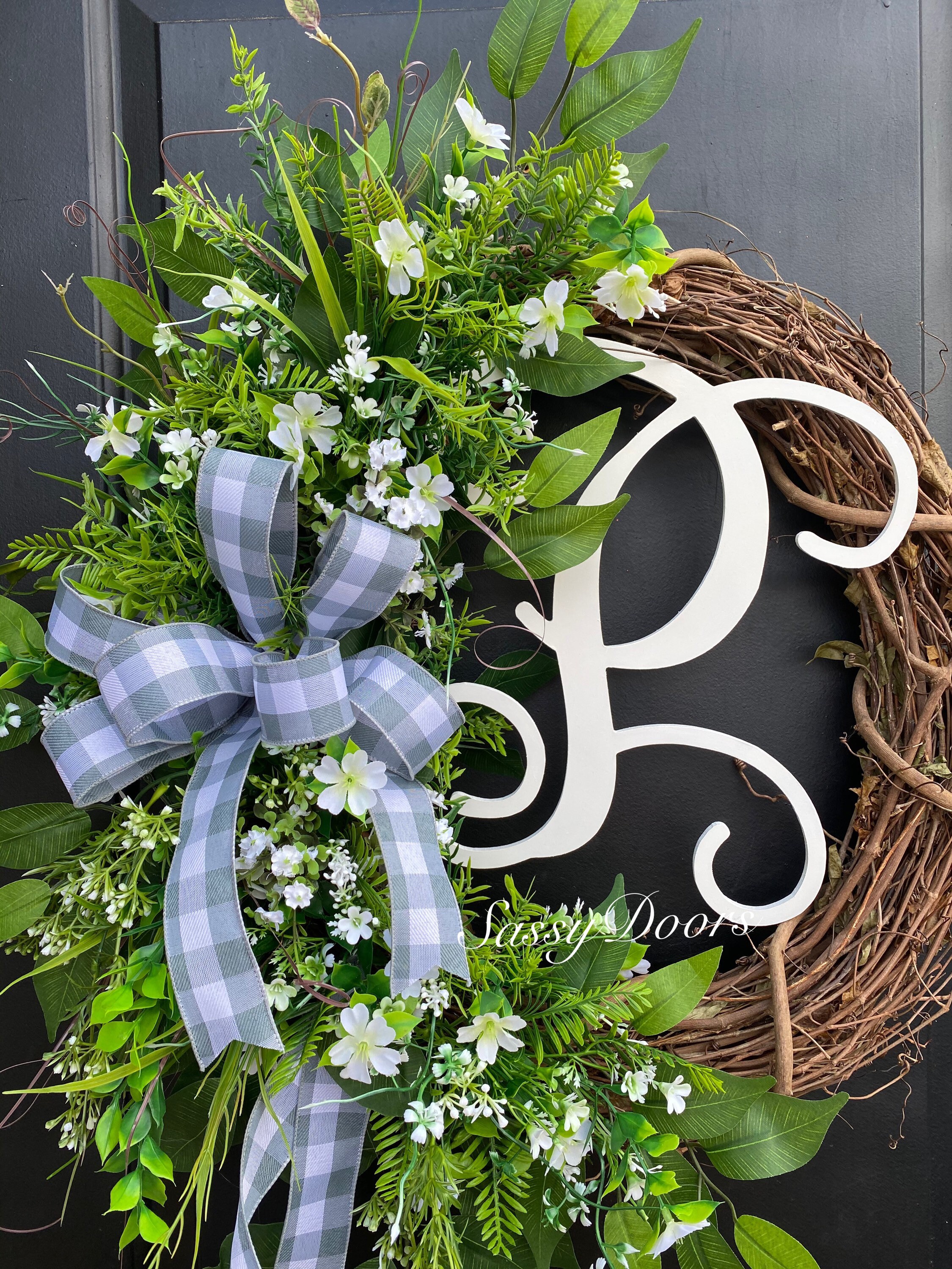 Monogram Wreath, Front Door Wreath, Monogram Wreath, Grapevine wreath ...